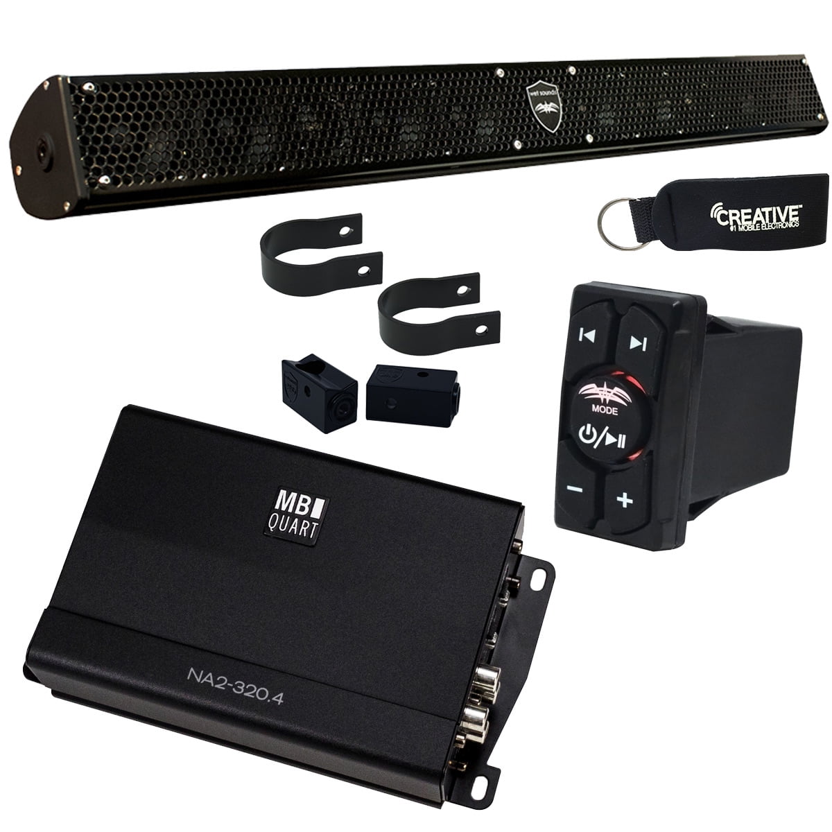 Wet Sounds Stealth-10-Core Soundbar, MB Quart NA2-320.4 Micro Amplifier ...