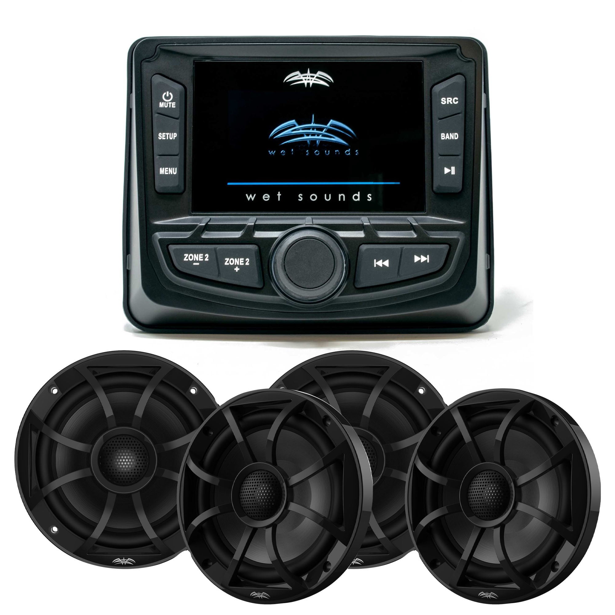 Wet Sounds WS-MC-2 Marine Radio with 2 Pairs Wet Sounds RECON 6-BG ...