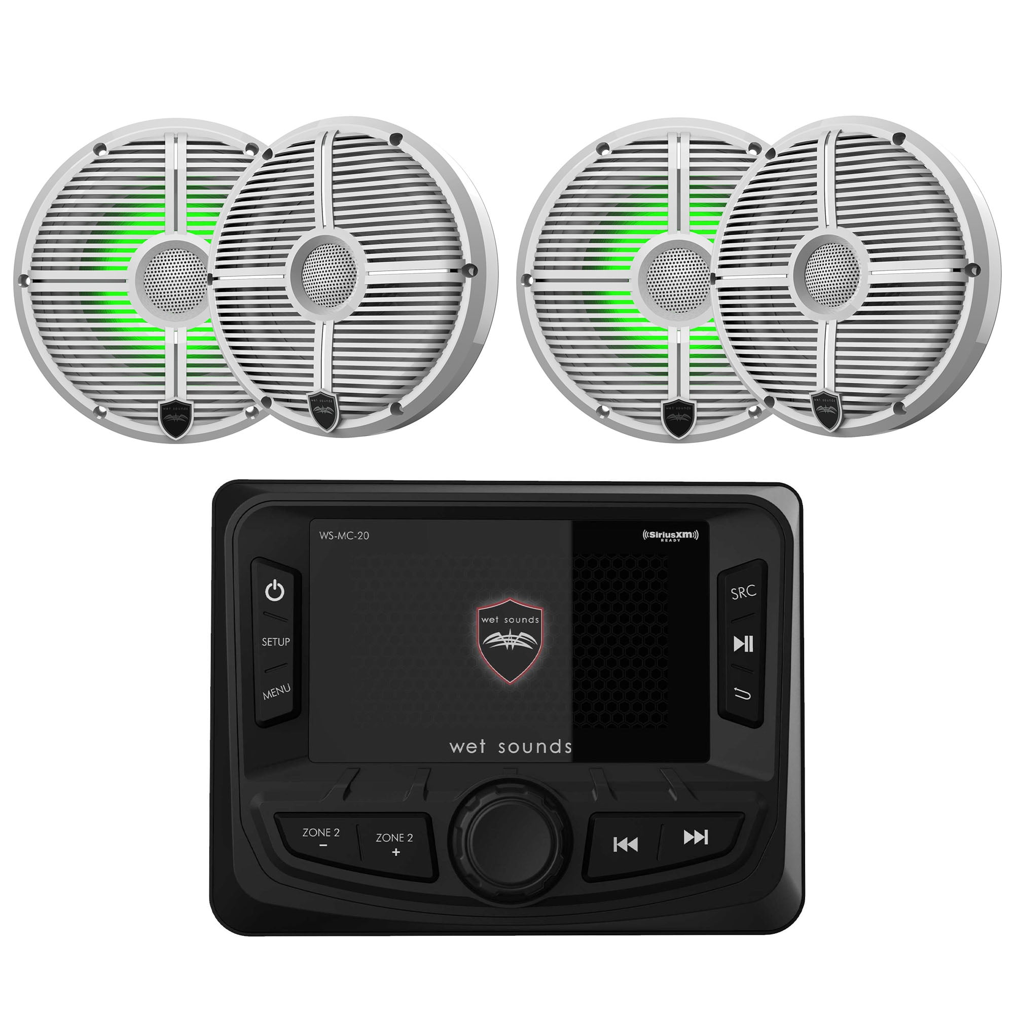 Wet Sounds WS-MC-20 Marine Radio with 2 Pairs Wet Sounds RECON 6 XW-W ...