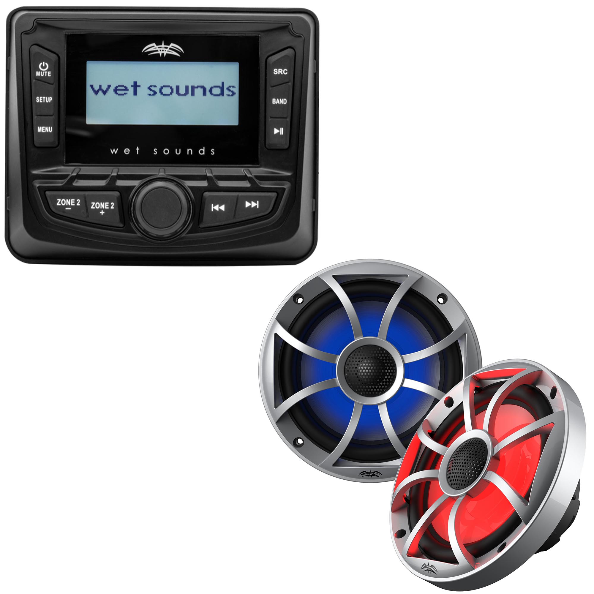 Wet Sounds WS-MC-5 3" Gauge style AM/FM Stereo with 2.7" LCD Display with 1 Pair Wet Sounds OEM ...