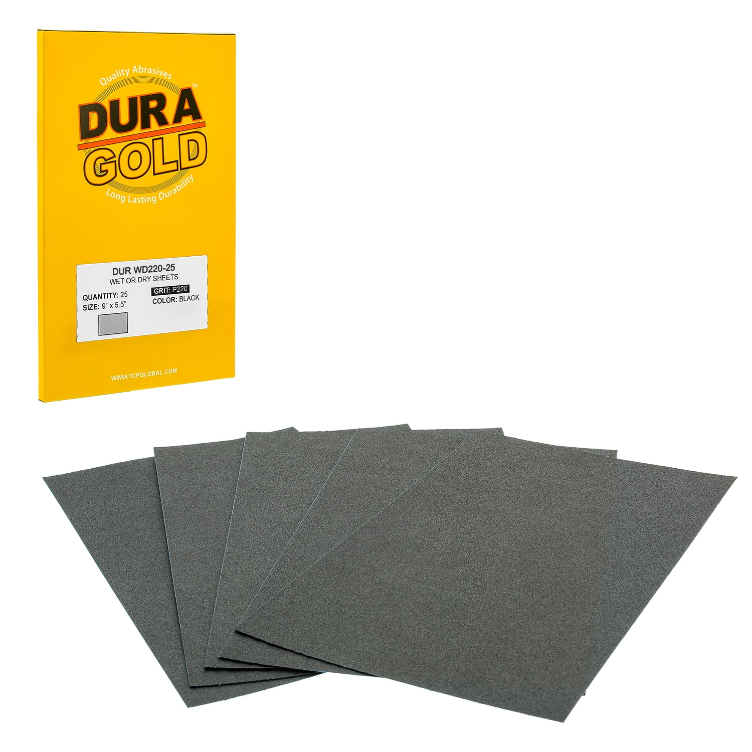 Dura-Gold Premium 220 Grit Wet or Dry Sandpaper Sheets, 5-1/2" x 9 ...