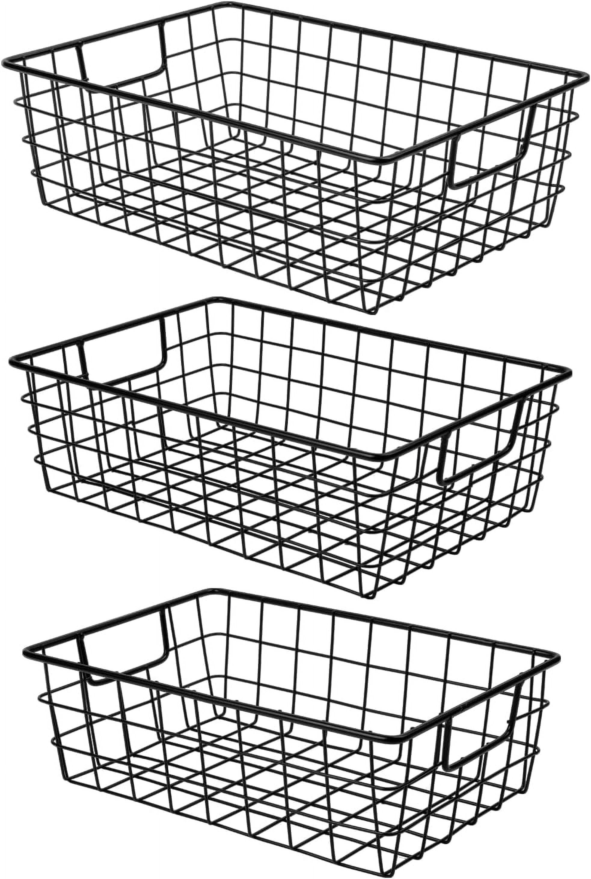 Wetheny 3 Pack Wire Baskets, Black Metal Storage Bins with Handles, XXL ...