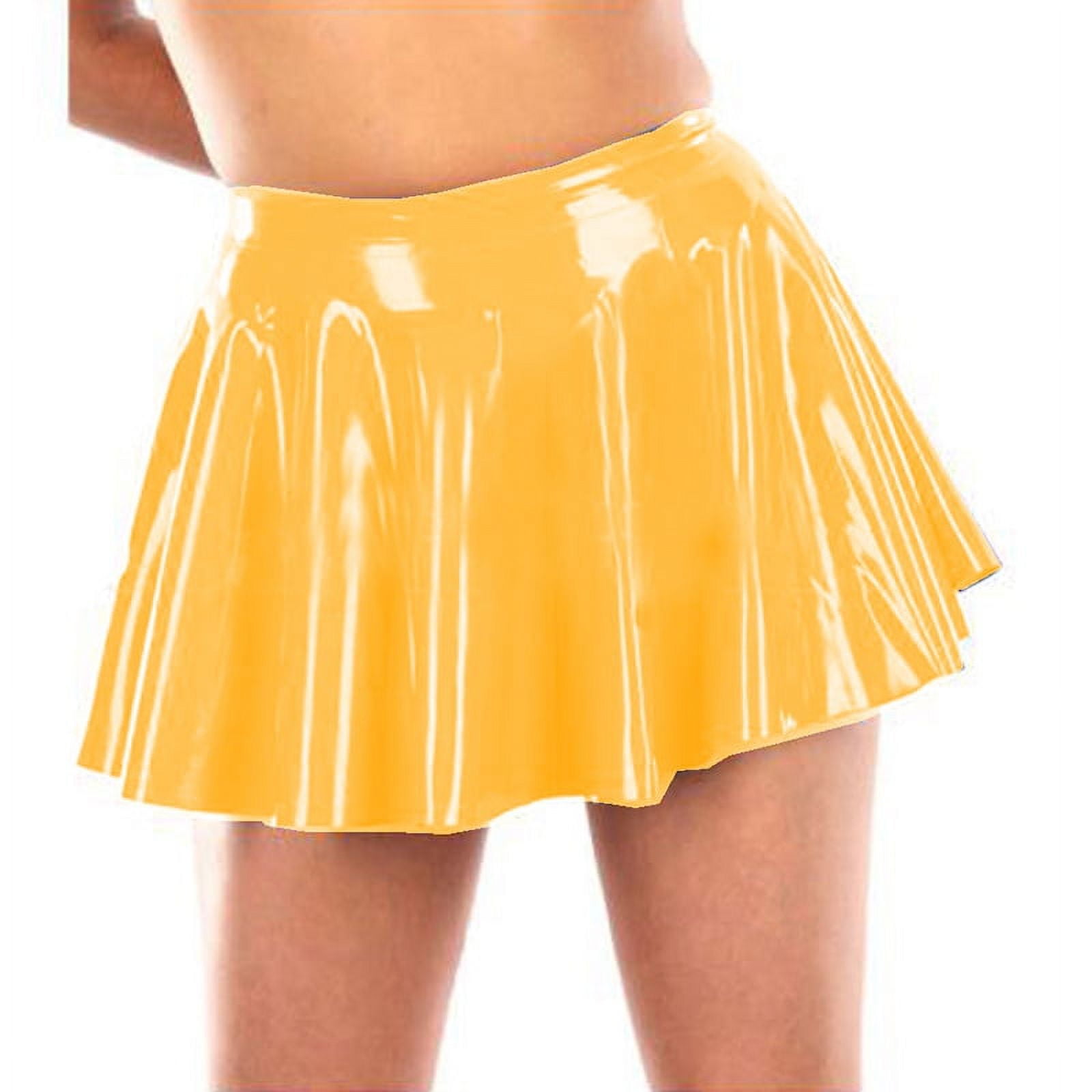 Wetlook PVC Leather Women Pleated Mini Skirt High Waist Cocktail Party ...