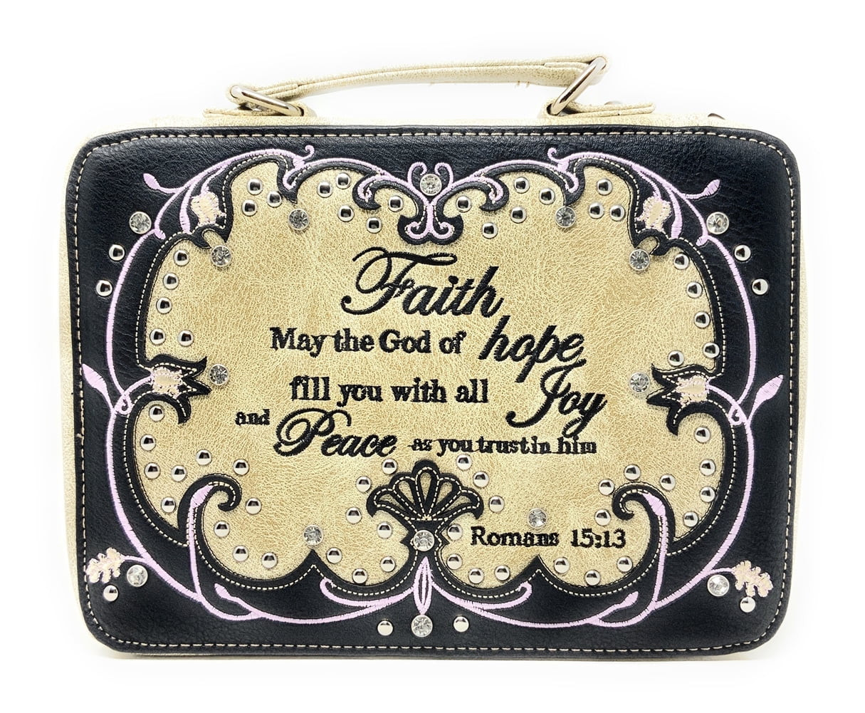 Wetsern Bible Cover Cross Embroidered Scripture Bible Verse Rhinestone ...