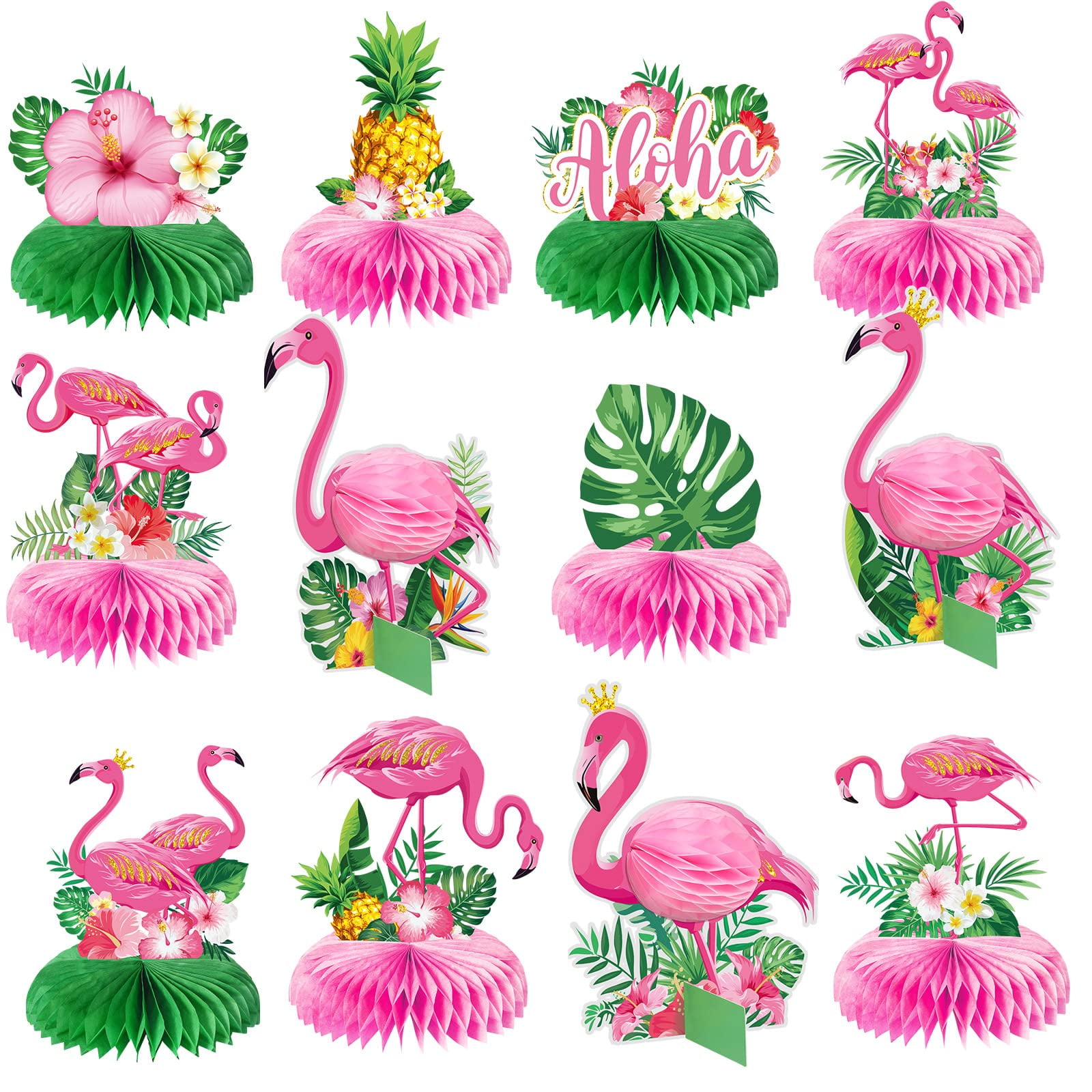 Wettarn 12 Pcs Flamingo Honeycomb Centerpieces Decorations Hawaii ...
