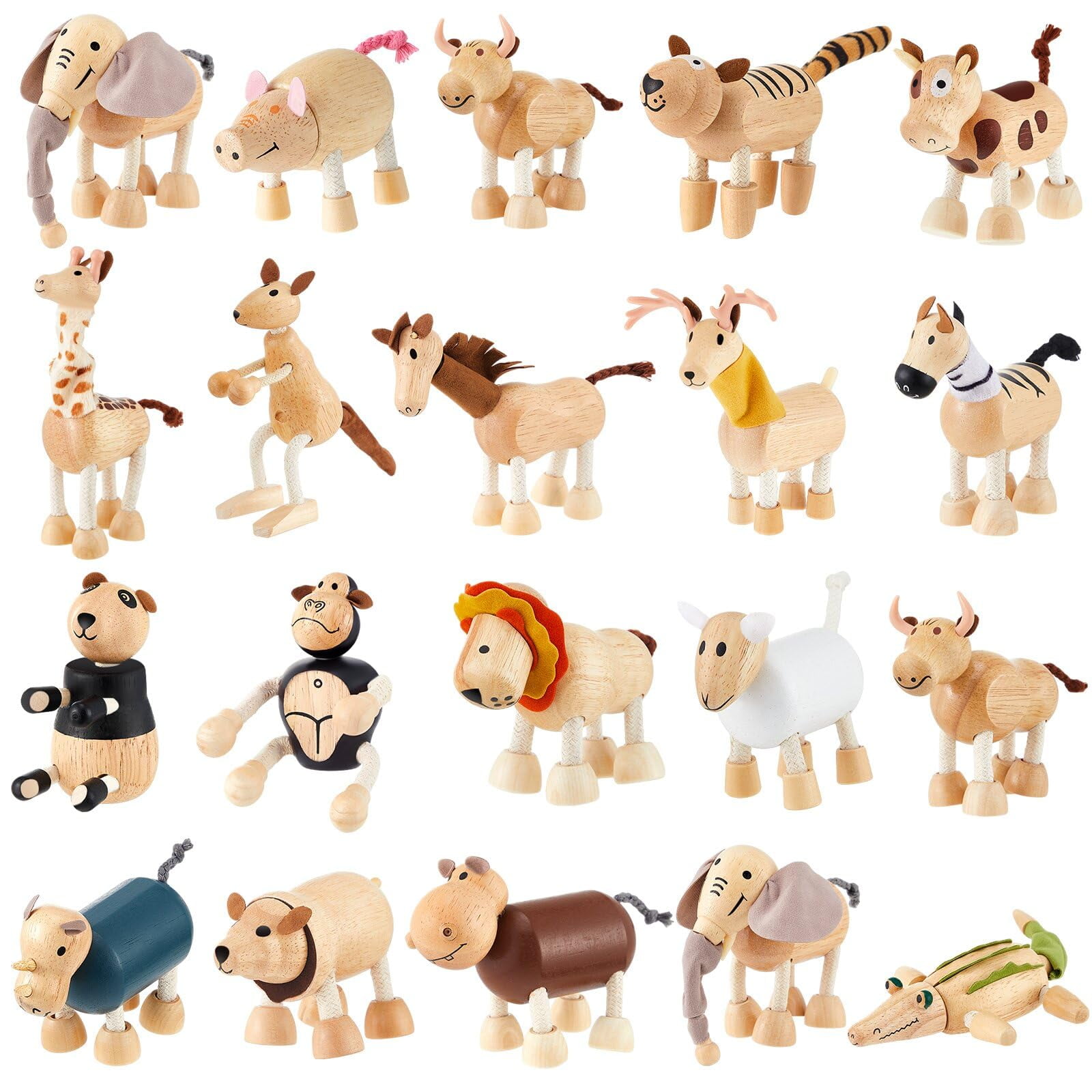 Wettarn 20 Pcs Bendable Wooden BSL1 Toys Flexible Toys Zoo Safari ...