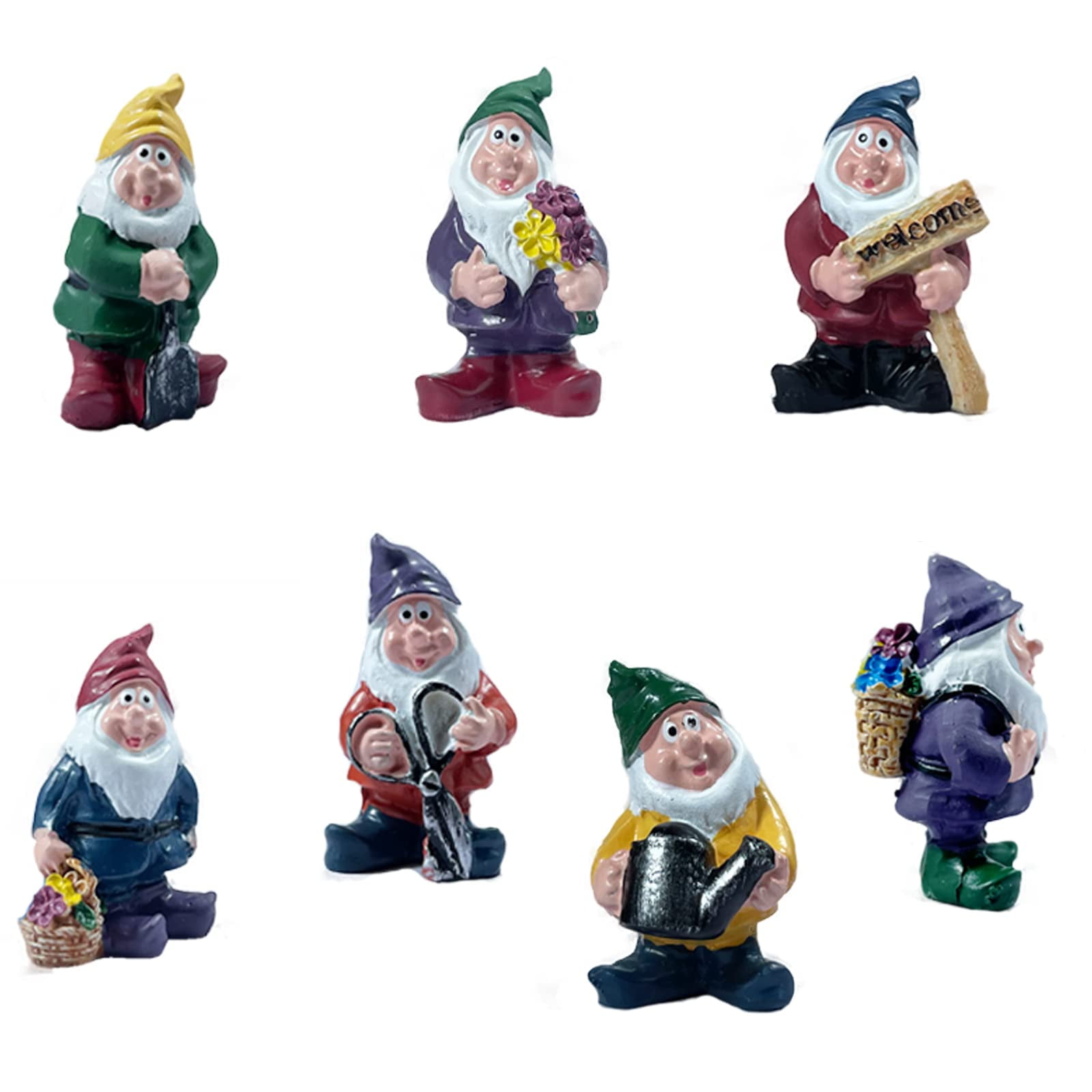 Wetufin 7pcs Miniature Garden Gnomes Mini Gnome Statues Garden Resin ...