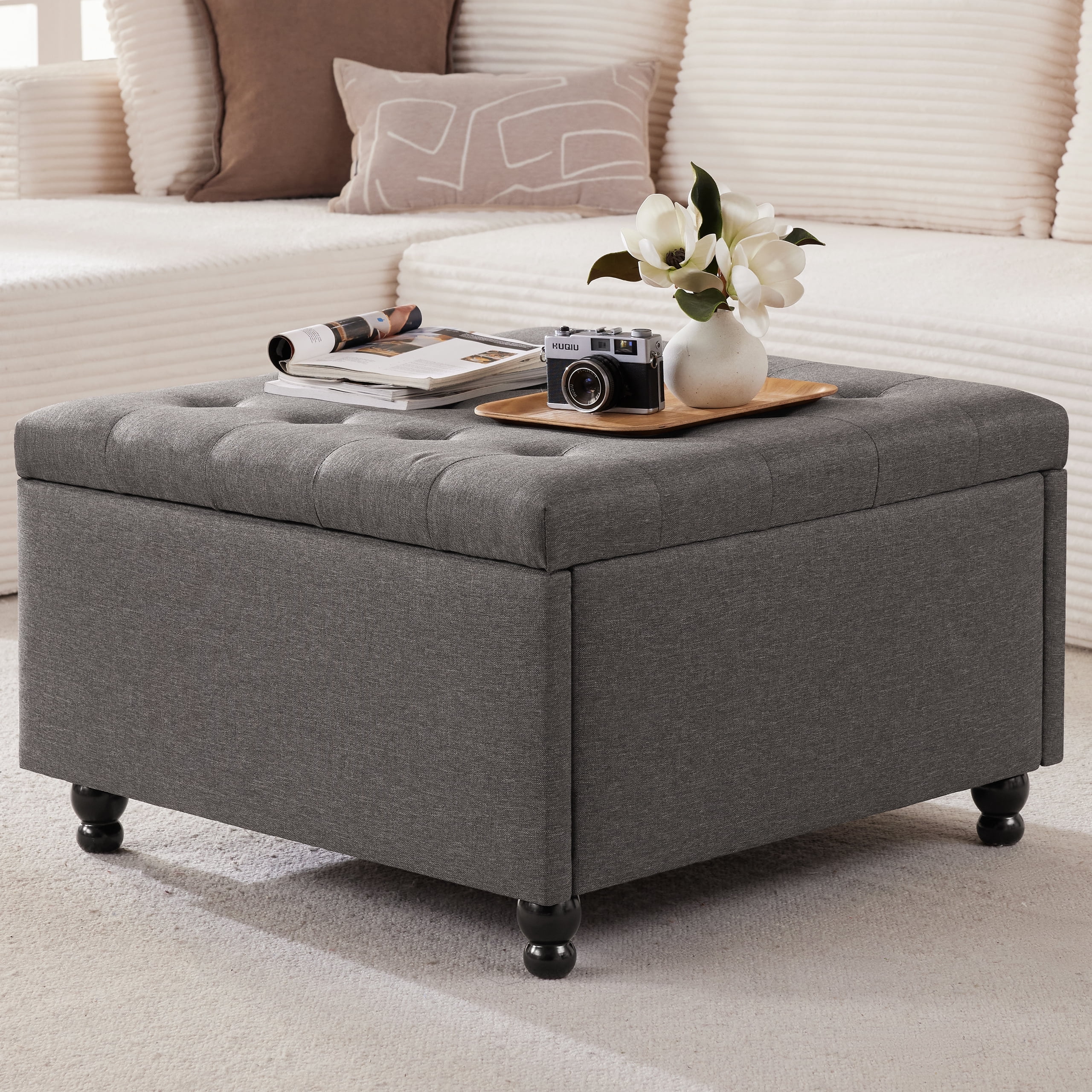 Weture 29.5-Inch Large Square Tufted Upholstered Storage Ottoman Coffee ...