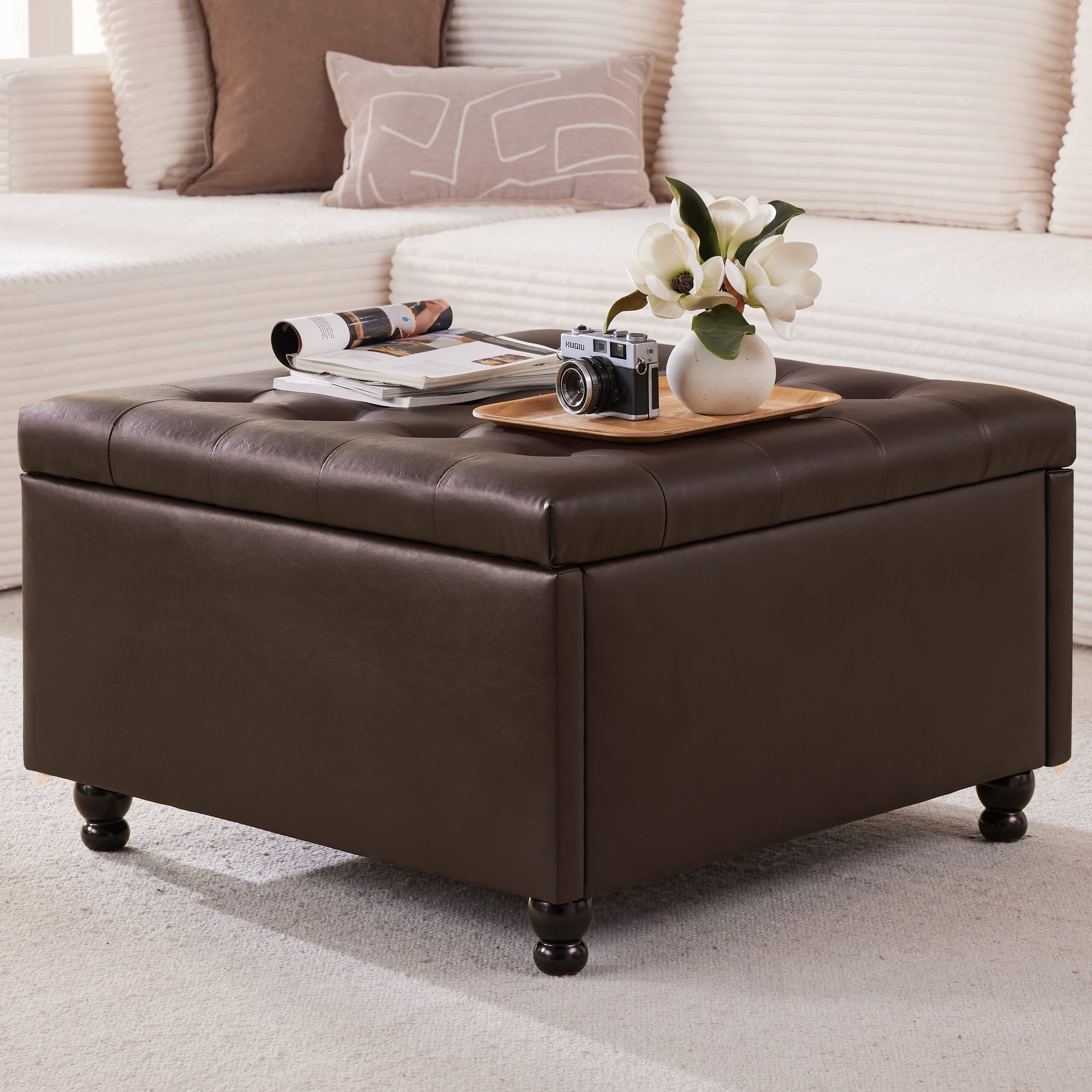 Weture 29.5 Inch Large Square Storage Ottoman Coffee Table, Oversized ...
