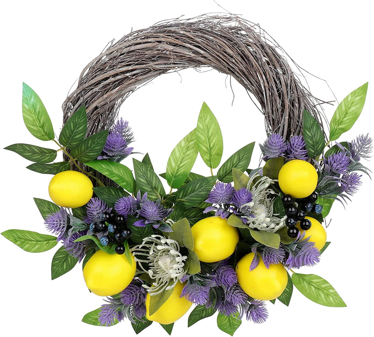 Wewean 17 Inch Artificial Lemon Wreath, Fruit Door Wreath with Lavender ...