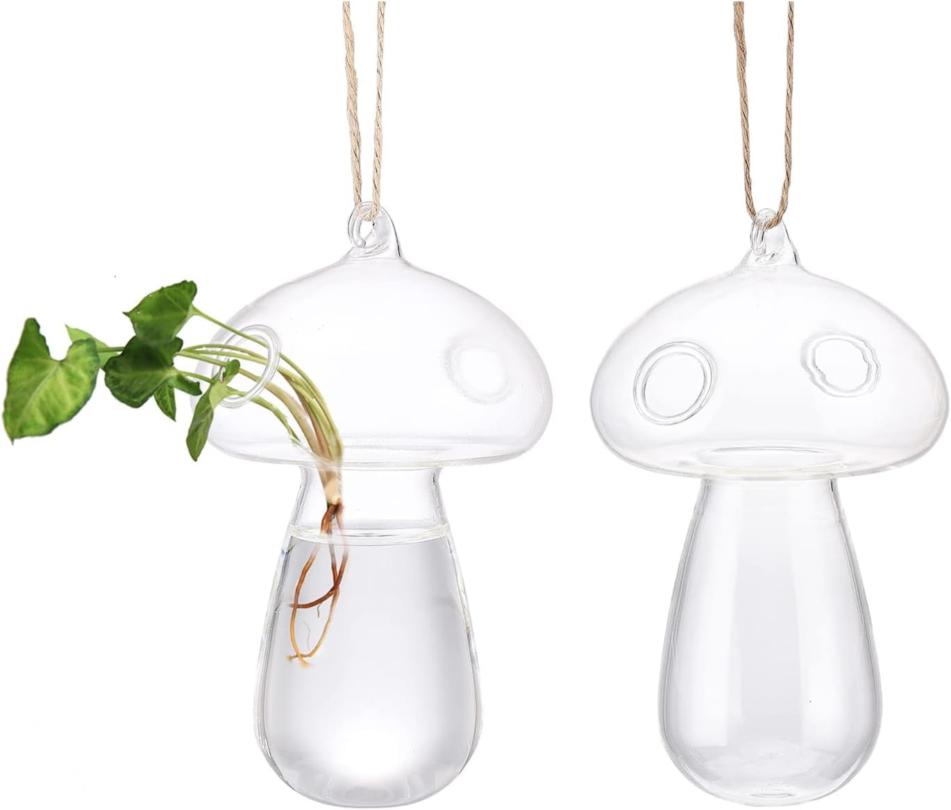 Wewean 2 PCS Glass Hanging Planter Hanging Mushroom Shaped Hydroponic ...