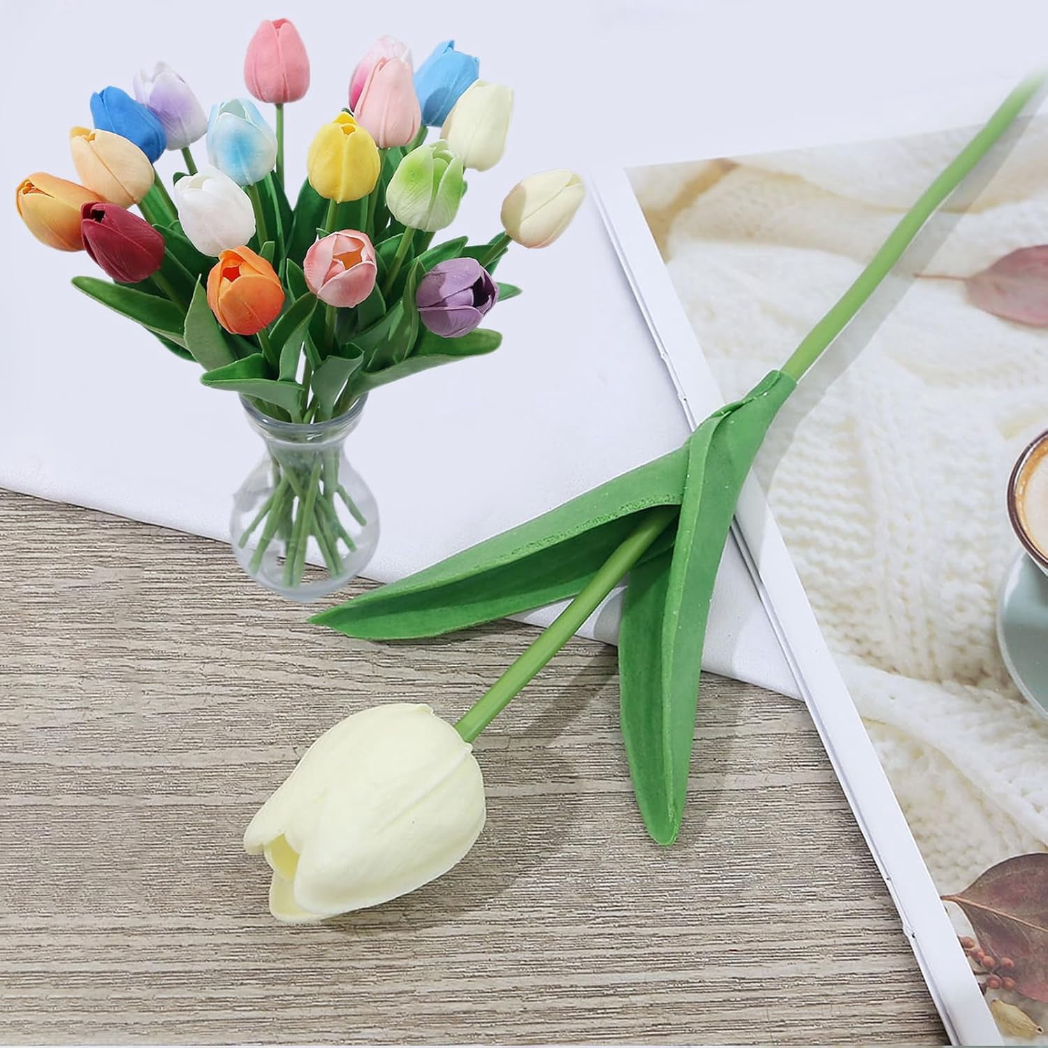 Wewean 2024 New Latex Tulips with Stems Real Look, Artificial Tulips ...
