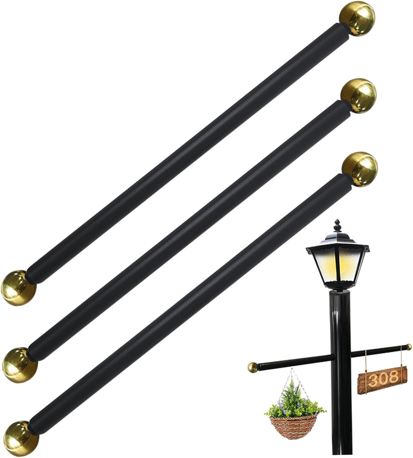 Wewean 3 Pcs Lamp Post Cross Arm Metal 22 in Long Outdoor Lamppost ...