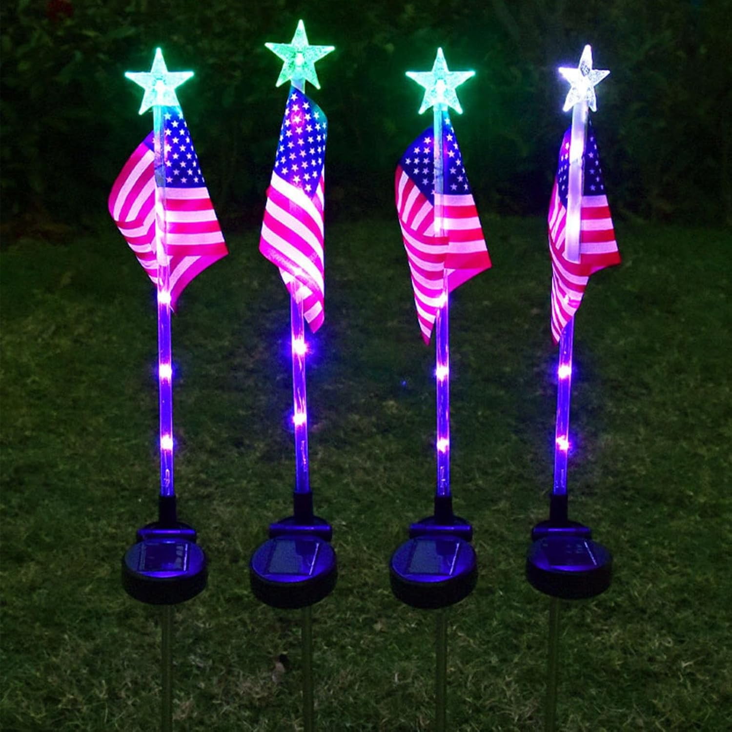 Wewean 4 Pcs Solar American Flag Lights Outdoor, 4th of July ...