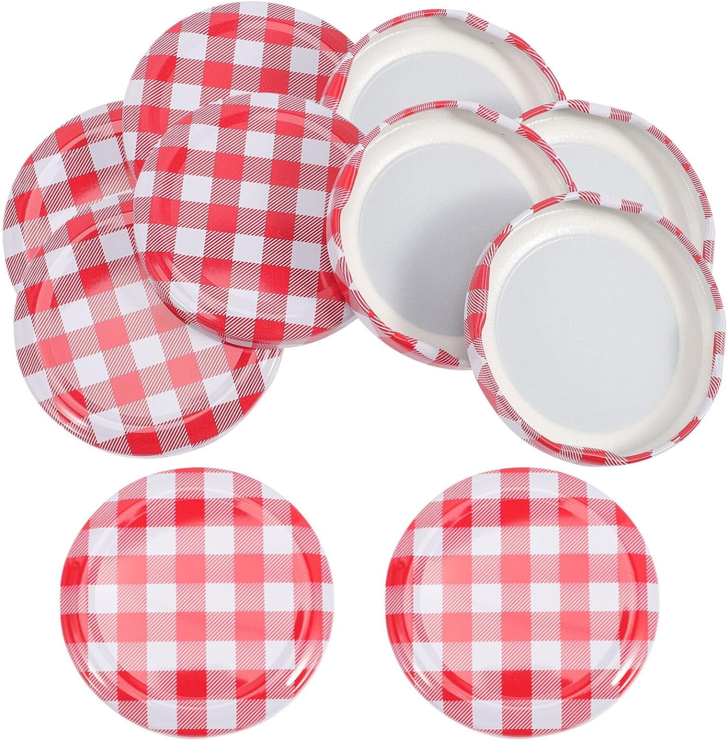 Wewean 40Pcs Wide Mouth Mason Jar Lids Red White Checked Iron Ball Jar ...
