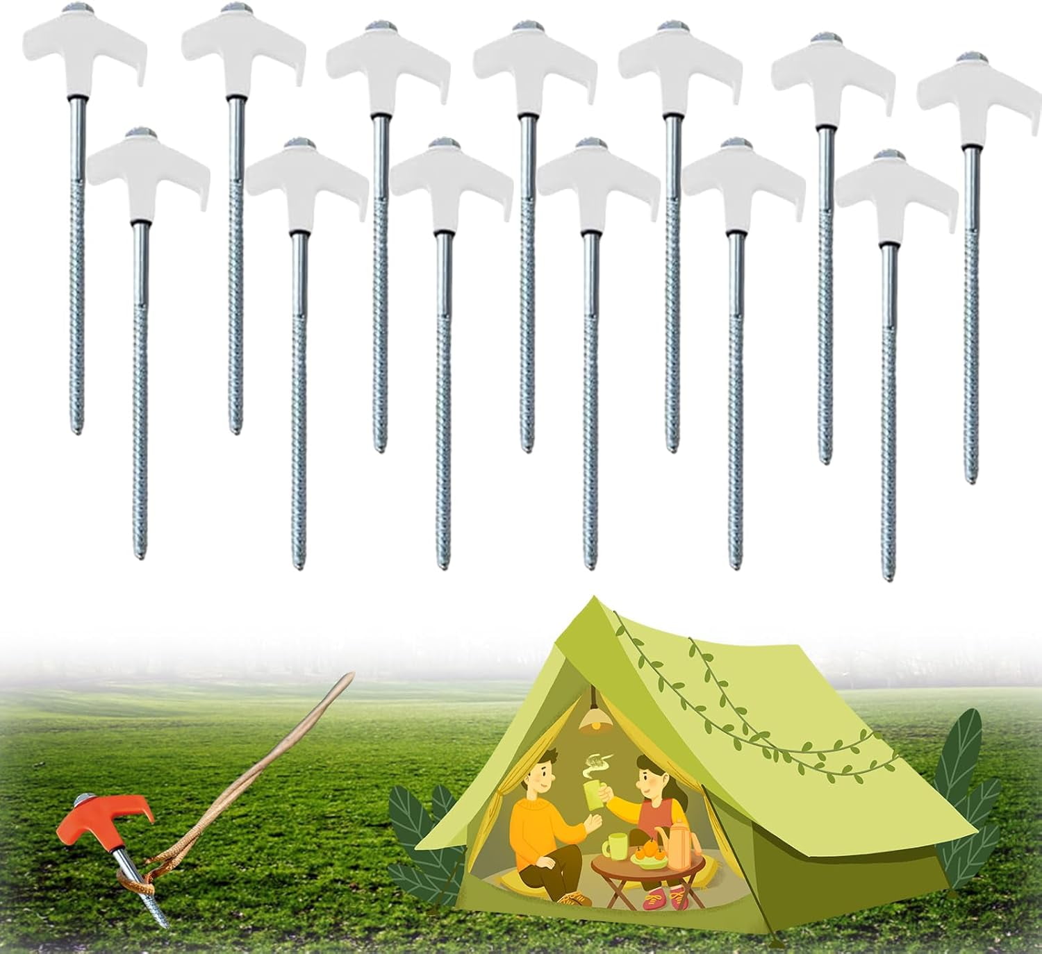 Wewean 8" Screw in Tent Stakes - Ground Anchors Screw in, Drillable ...