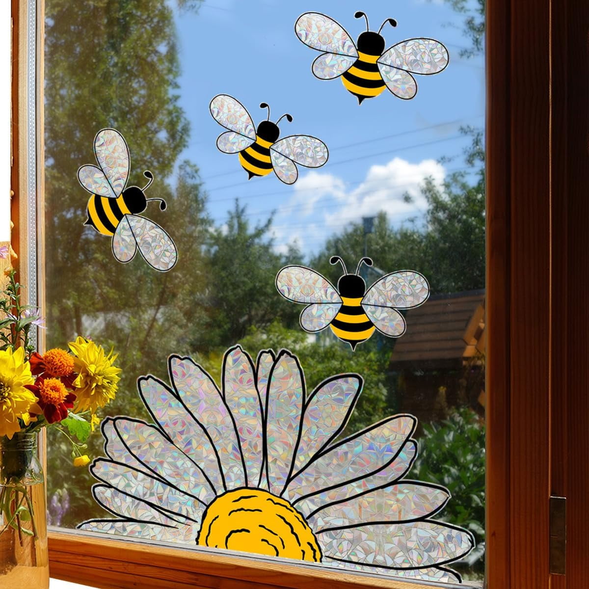 Wewean Adorable Bees Style Glass Sticker, 2024 New Honeybee Window ...