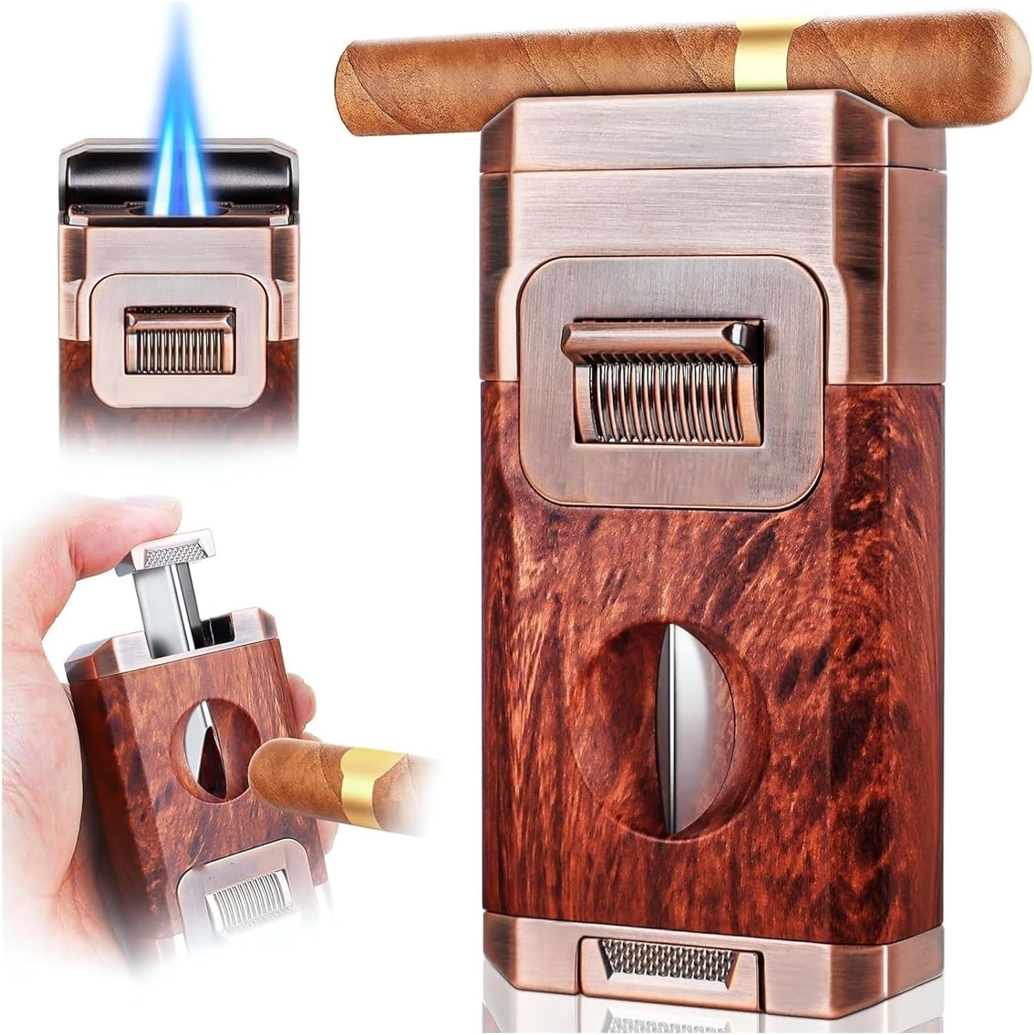 Wewean Double Torch Lighter with V Cutter, Adjustable Refillable ...