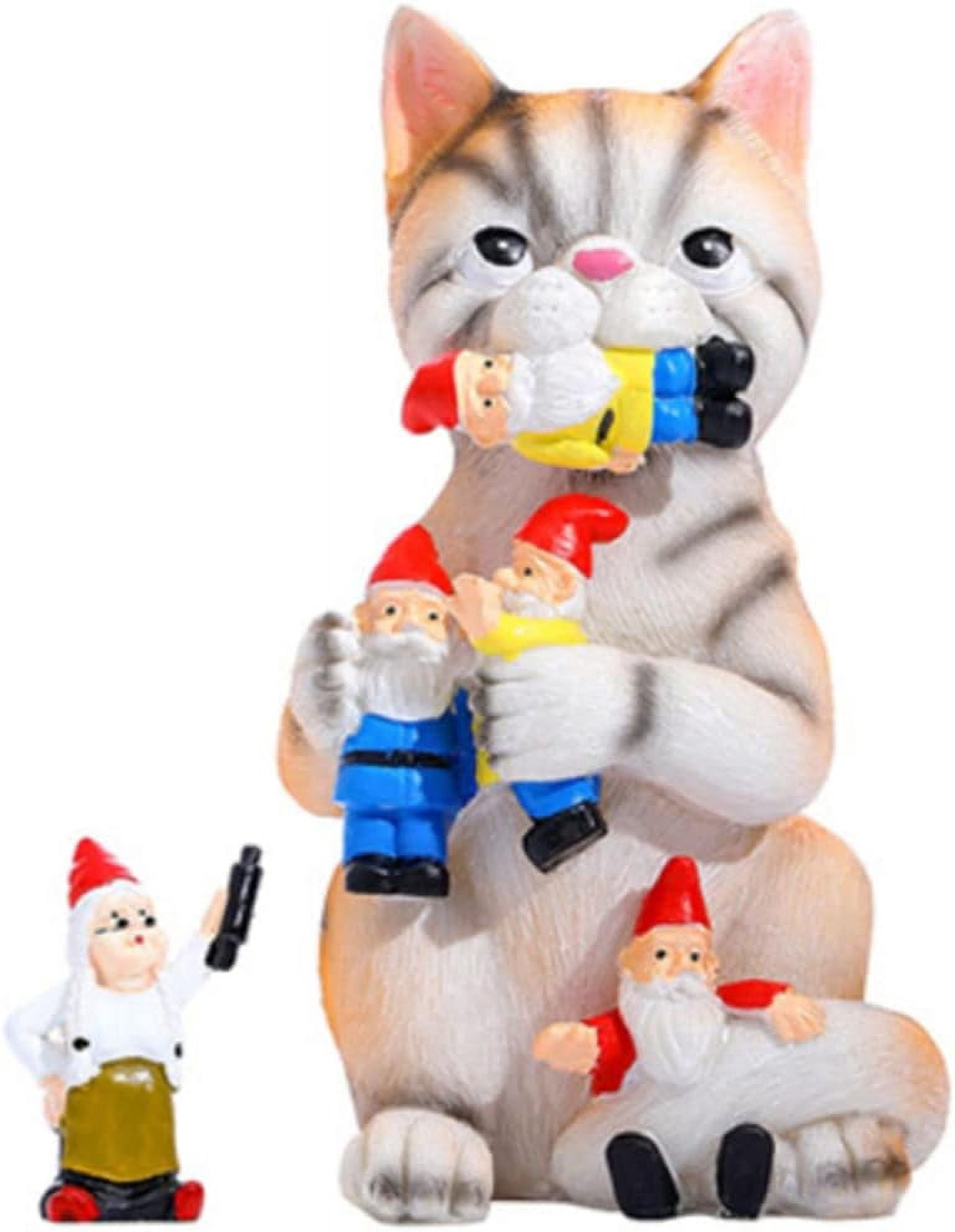 Wewean Garden Cat Eating Gnomes Statues Funny Cat Statue Art Yard ...