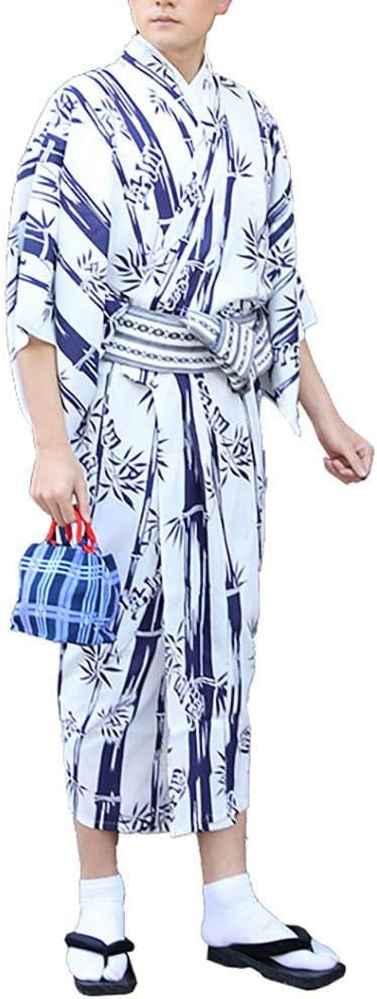 Wewean Men's Japanese Traditional Kimono Robe Long Sleeve Spa Bathrobe ...