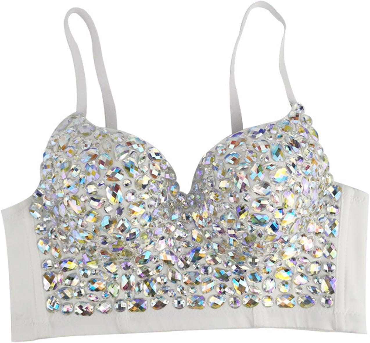 Wewean Rhinestones Corset Shiny for Women Corset Top Bra for Belly ...