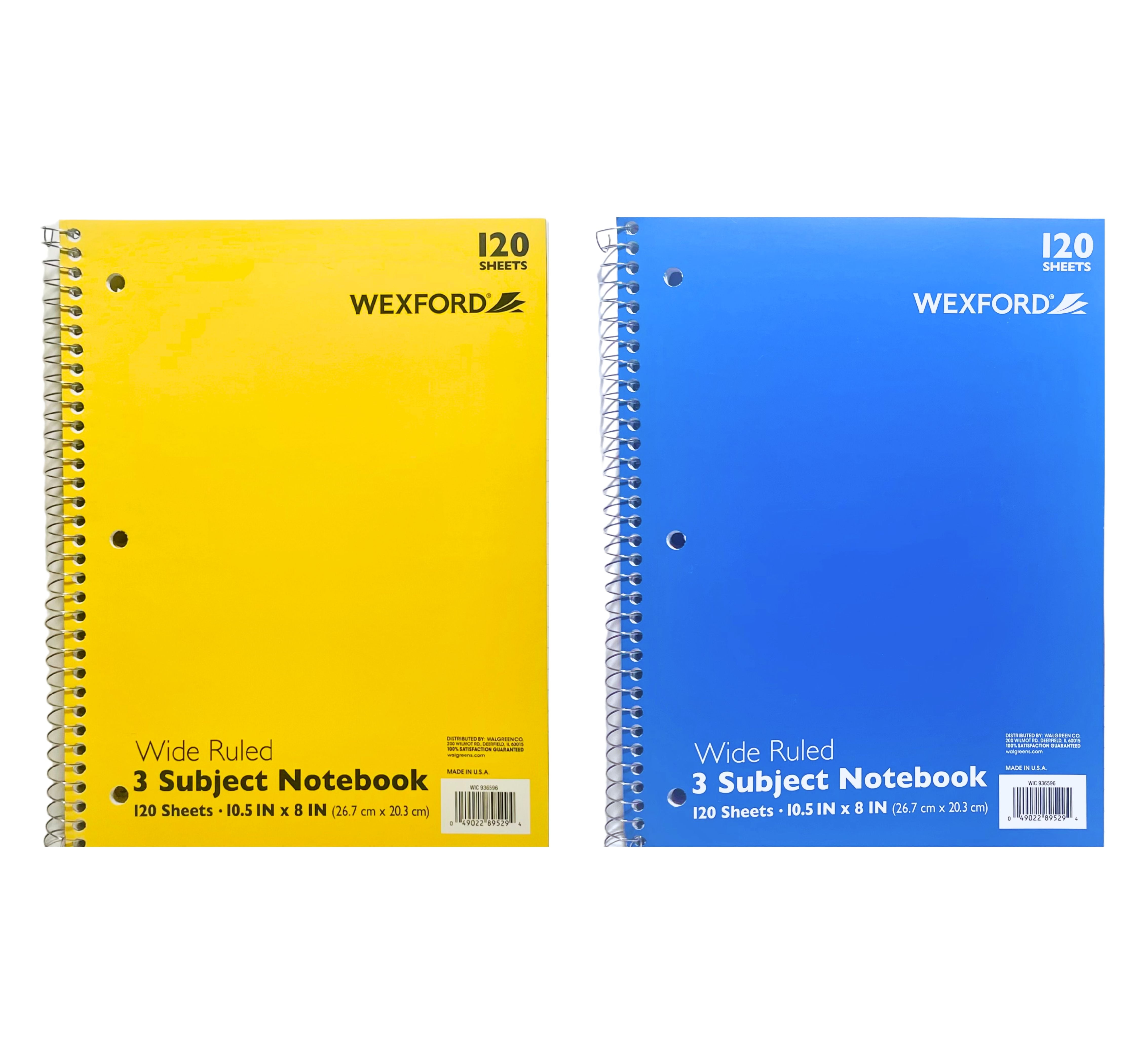 Wexford 3 Subject Wide Ruled Notebook Assortment (Color May Vary) - 2 ...