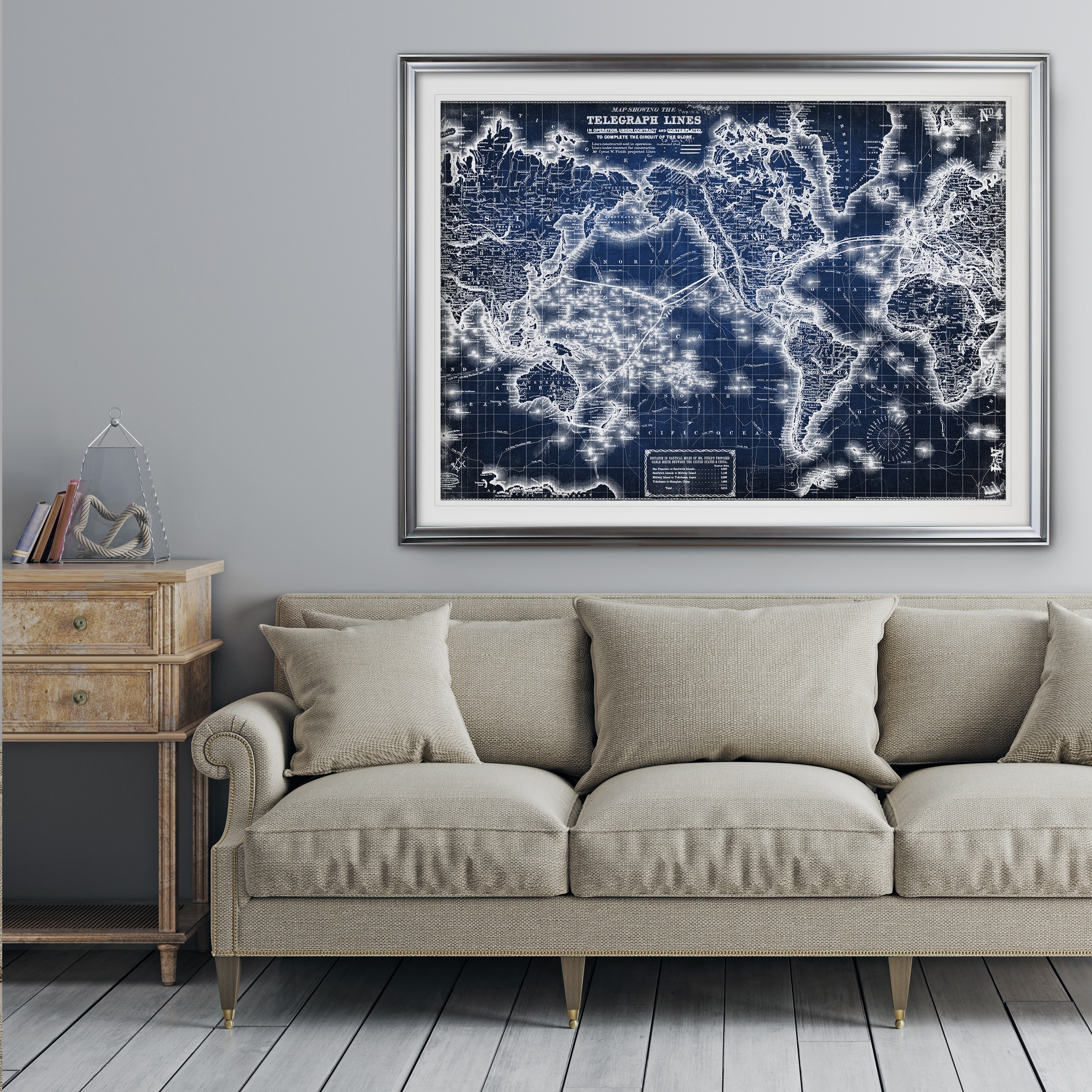Wexford Home Vintage Wold Map VII Blue - Premium Framed Print Gold ...