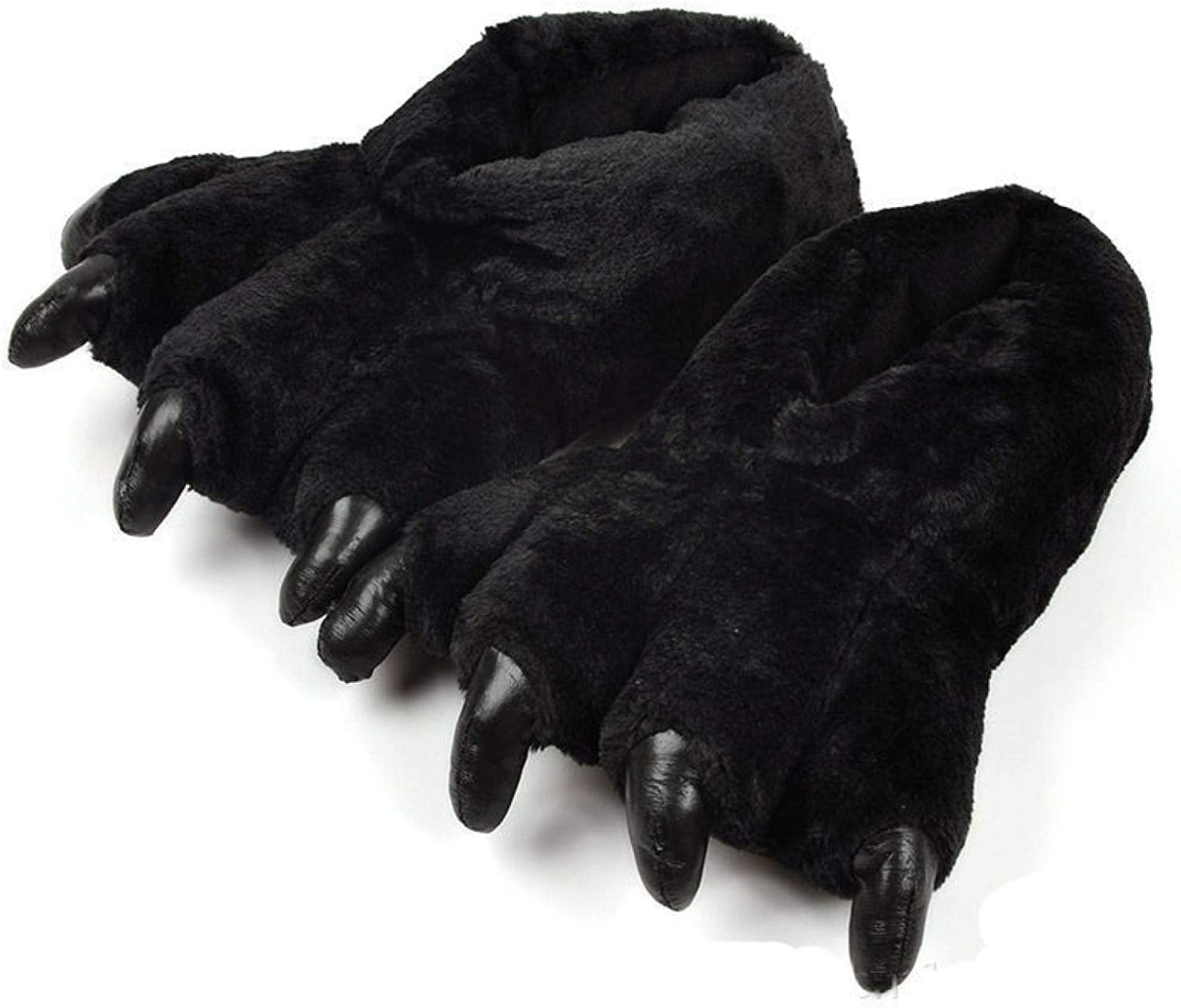 Weyeen Unisex Cartoon Bear Paw Plush Slippers, Slip-On Round Toe Black ...