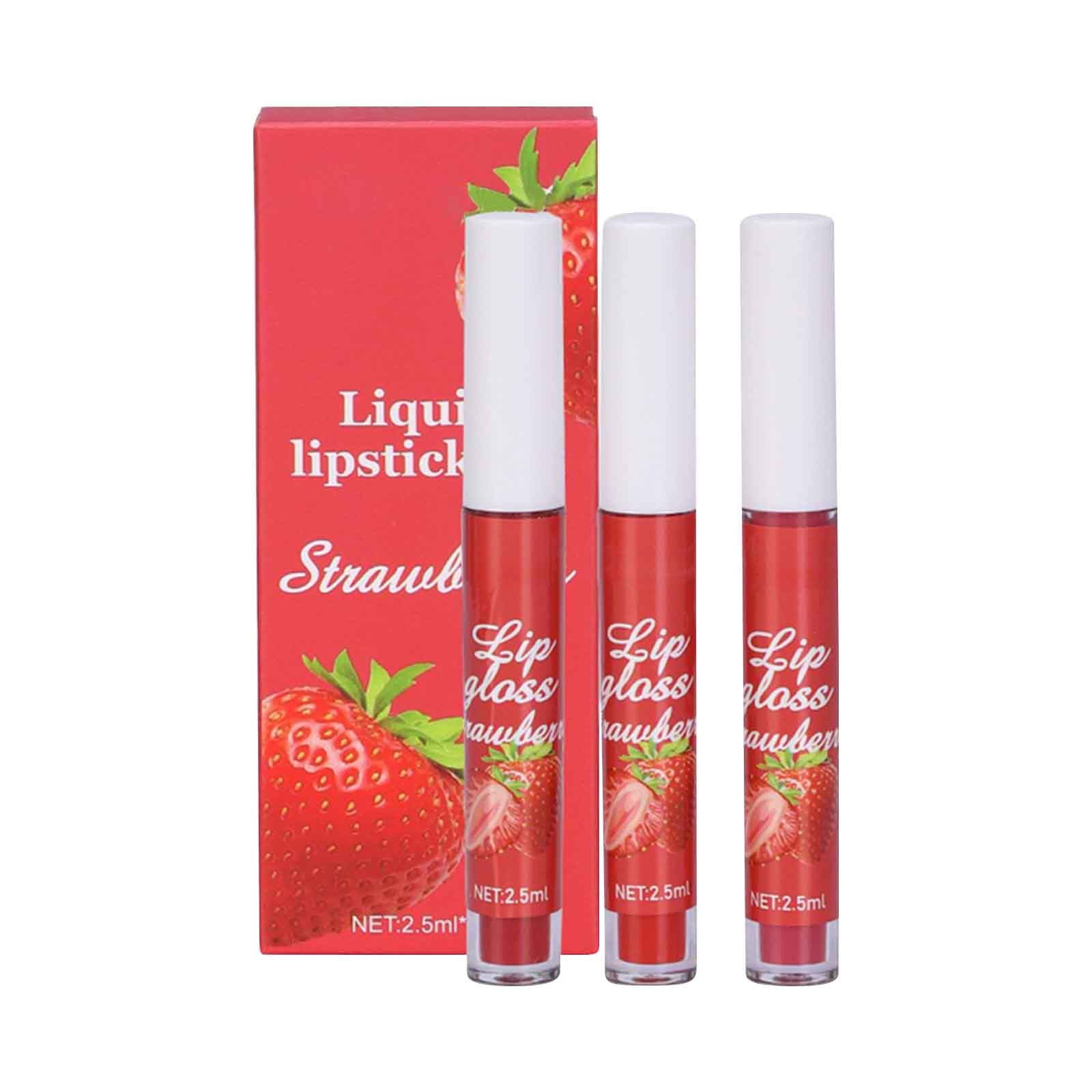 Weyolog Lip Stain, 3 Pack Fruit Lip Gloss Set Box With Velvet And Non Stick Cup Lip Glaze Liquid