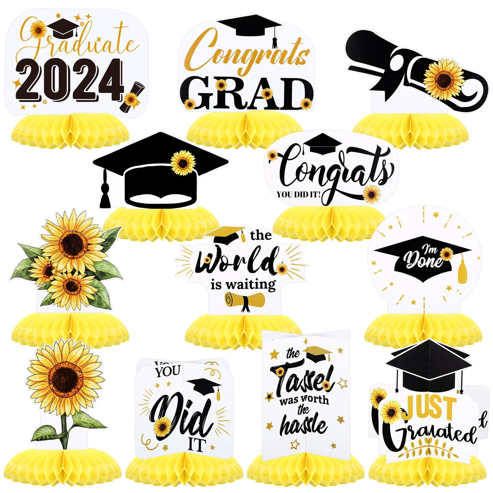 Weysat 12 Pcs 2024 Graduation Party Decorations Congrats Honeycomb ...
