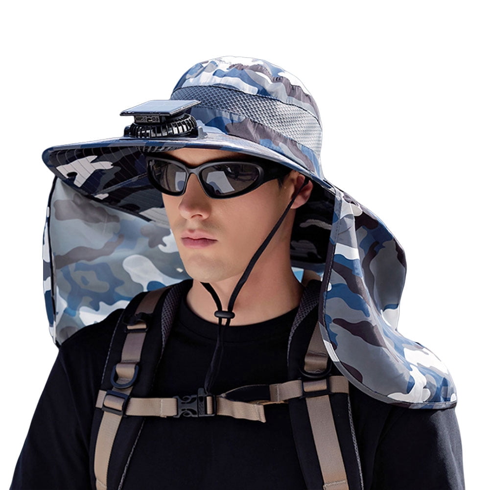 Wgeygst Solar Fan Hat with Neck Flap Sun Hat Fishing Hat Wide Brim ...