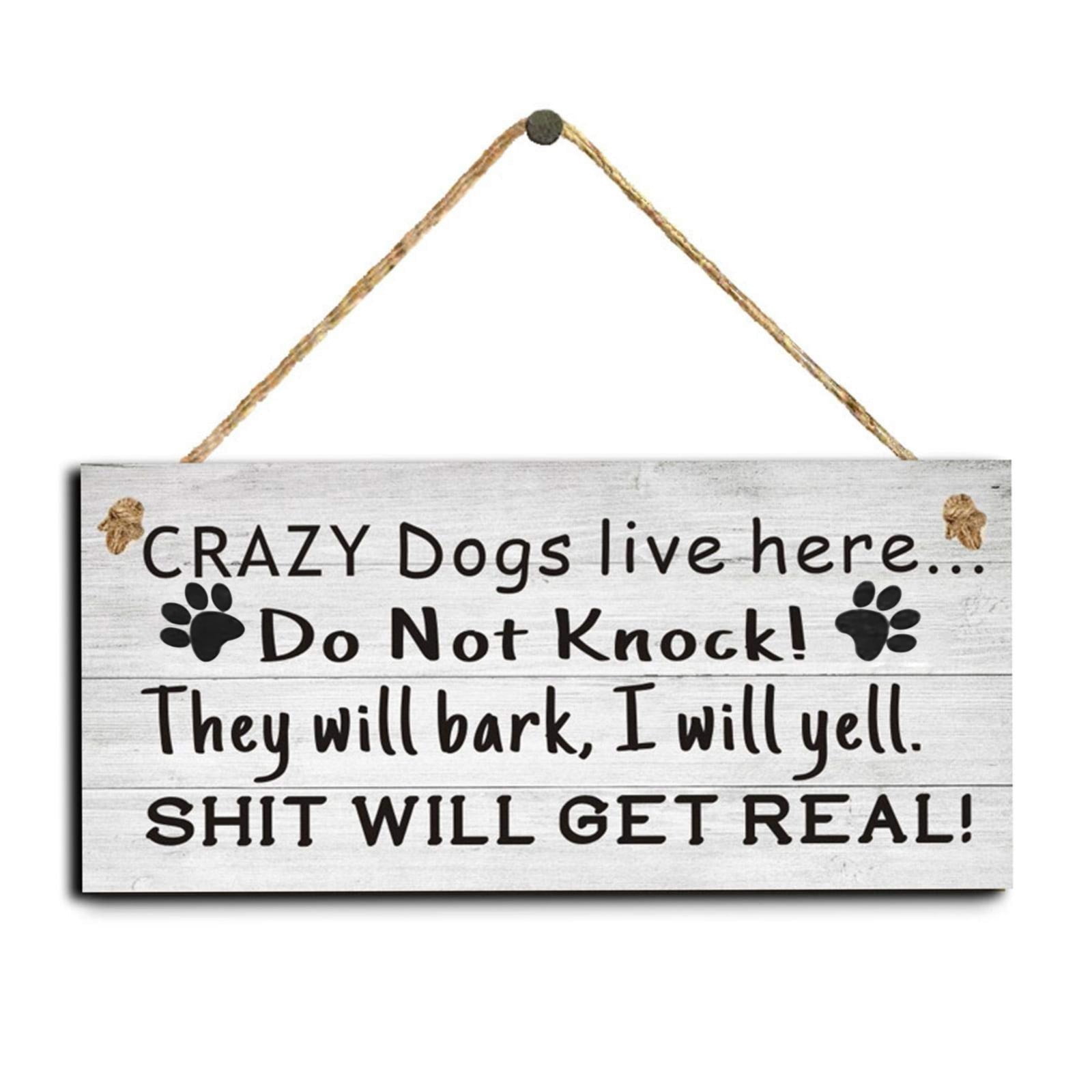 Wgmhea Patio Decor Crazy Dog Live Here Sign Beware of Dog Sign Wooden ...