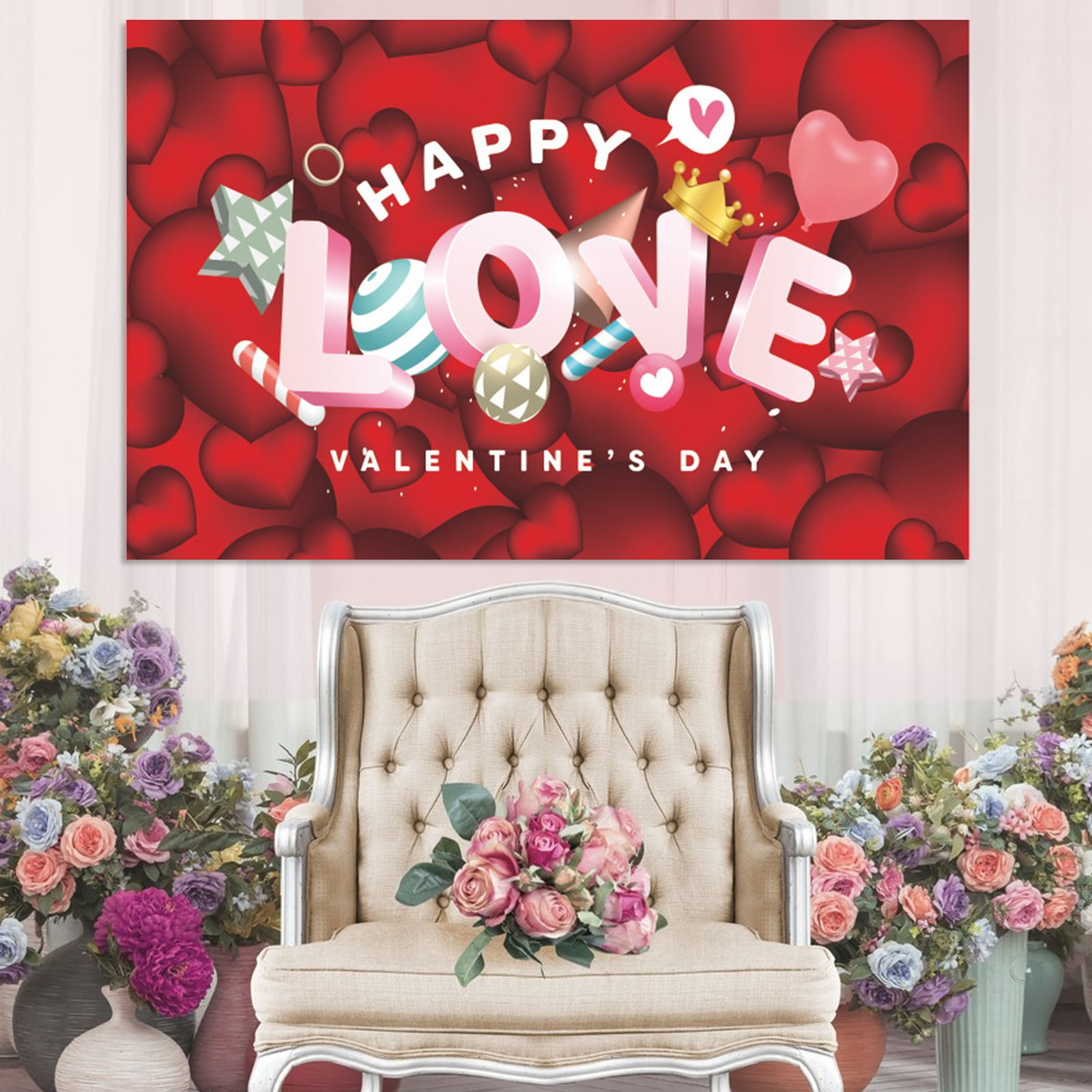 Wgmhea Retro Decor Valentine'S Day Banner Happy Valentine'S Day ...