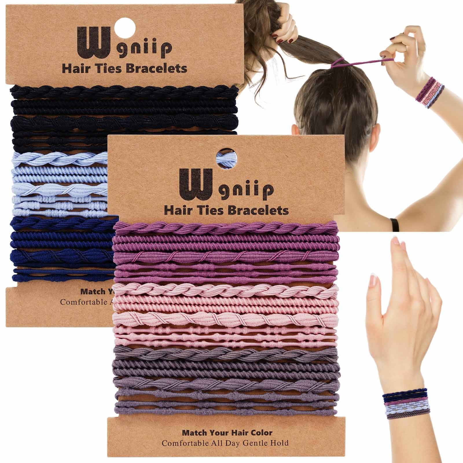 Wgniip 24 Pcs Boho Hair Ties for Women, 6 Colors Cute Hair Tie Bracelet ...