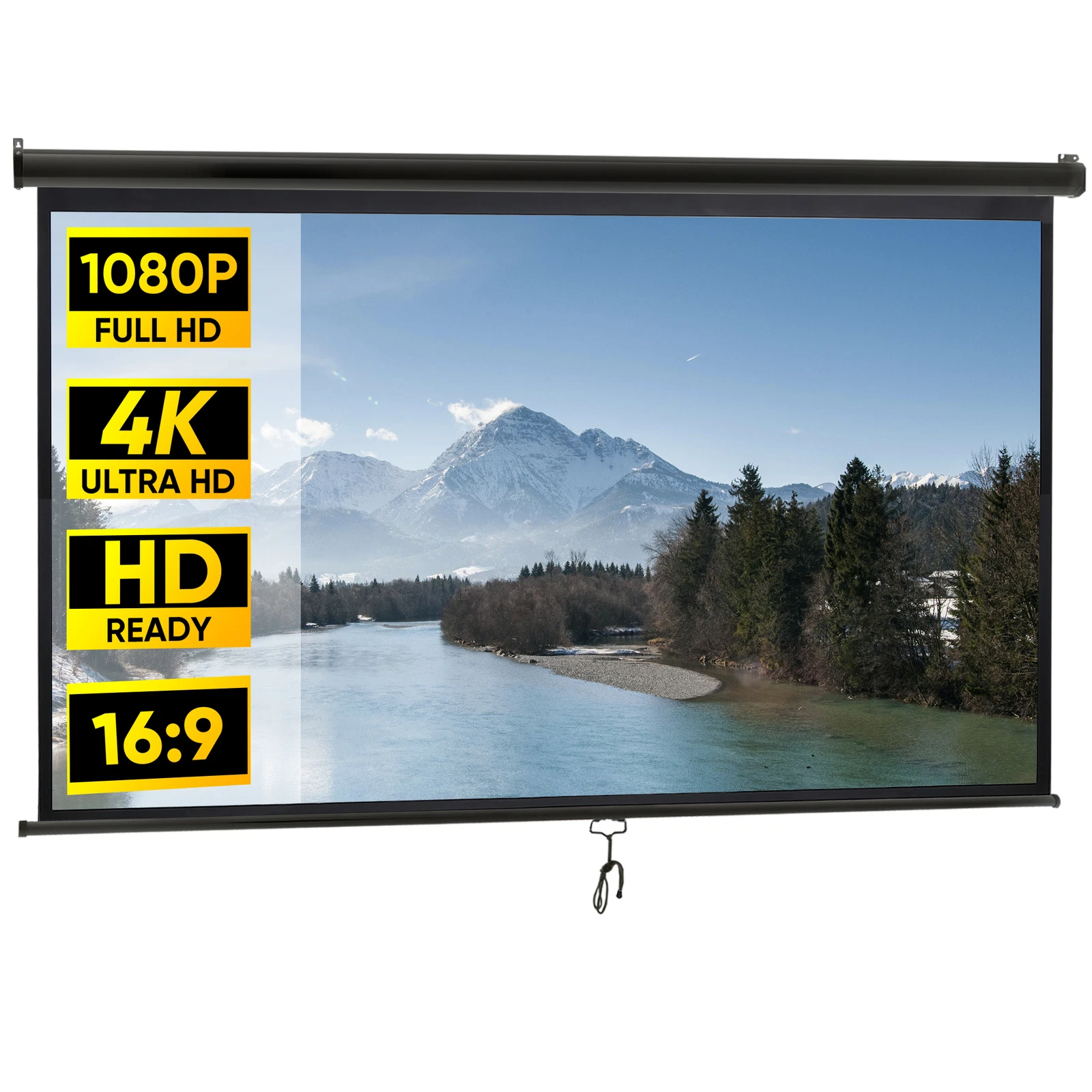 WgoodW 100'' Projector Screen Pull Down Projection Screen Home Theater ...