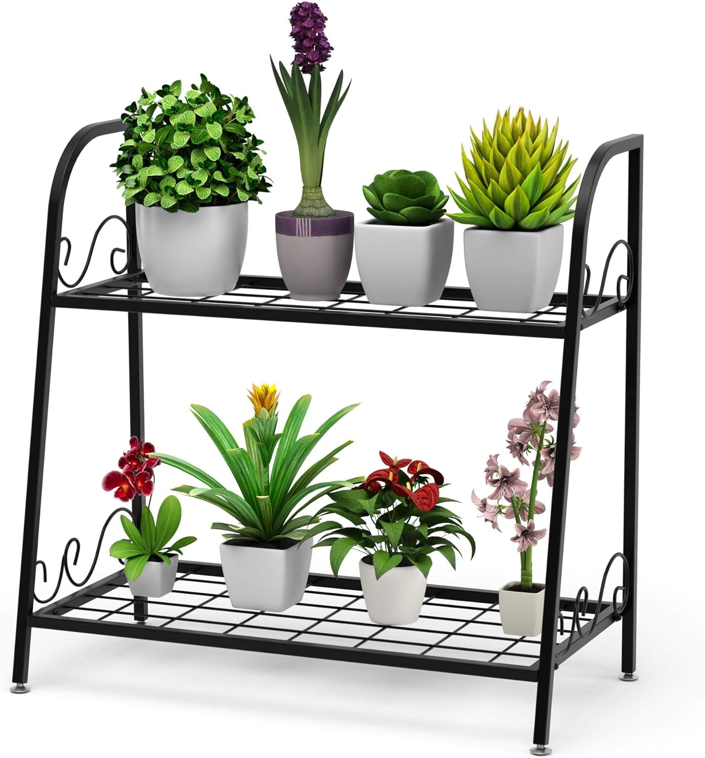WgoodW 2 Tier Metal Plant Stand, Indoor Outdoor Plant Shelf, Flower ...