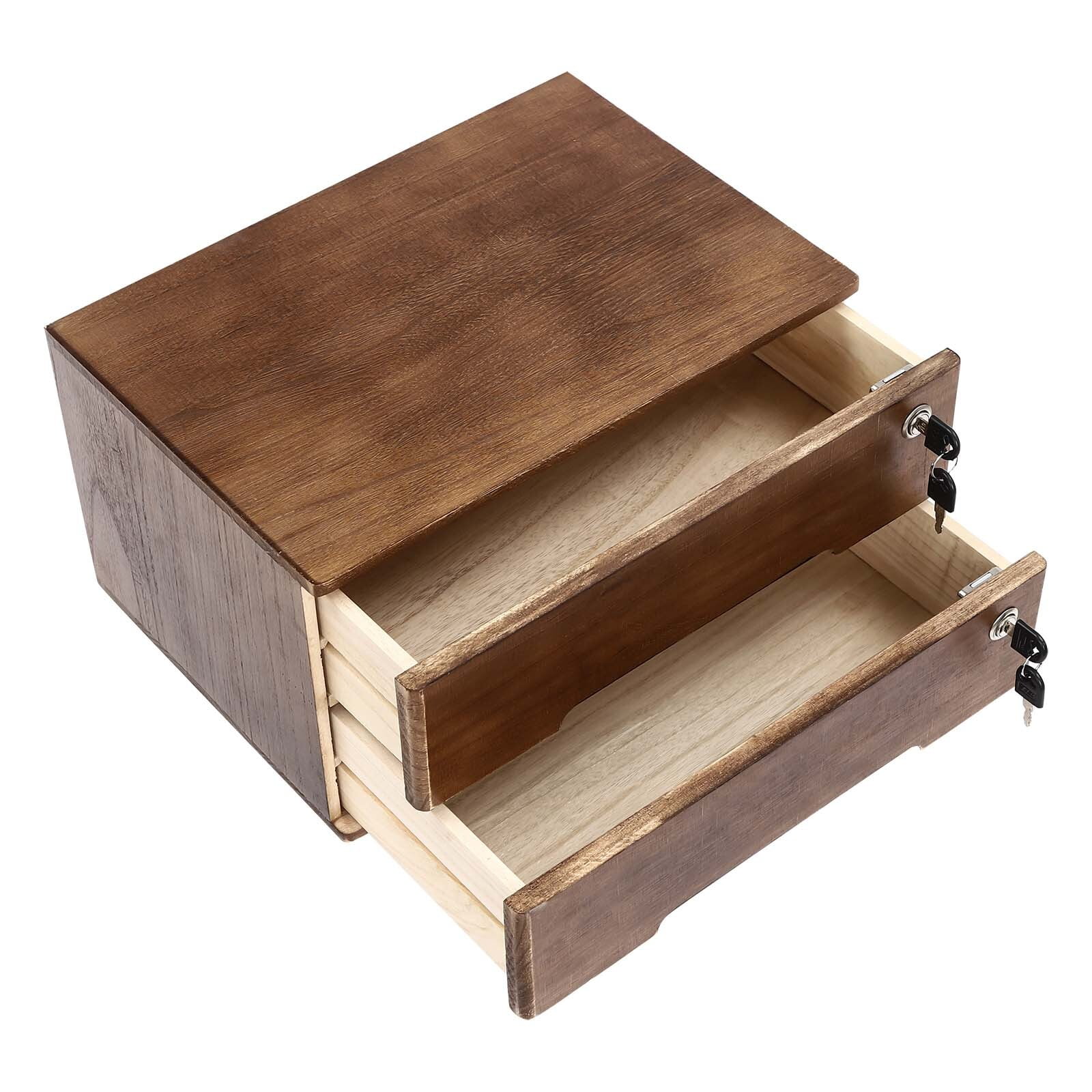 WgoodW 2-Tier Sturdy Wooden Desktop Storage Box with Lockable Drawers ...