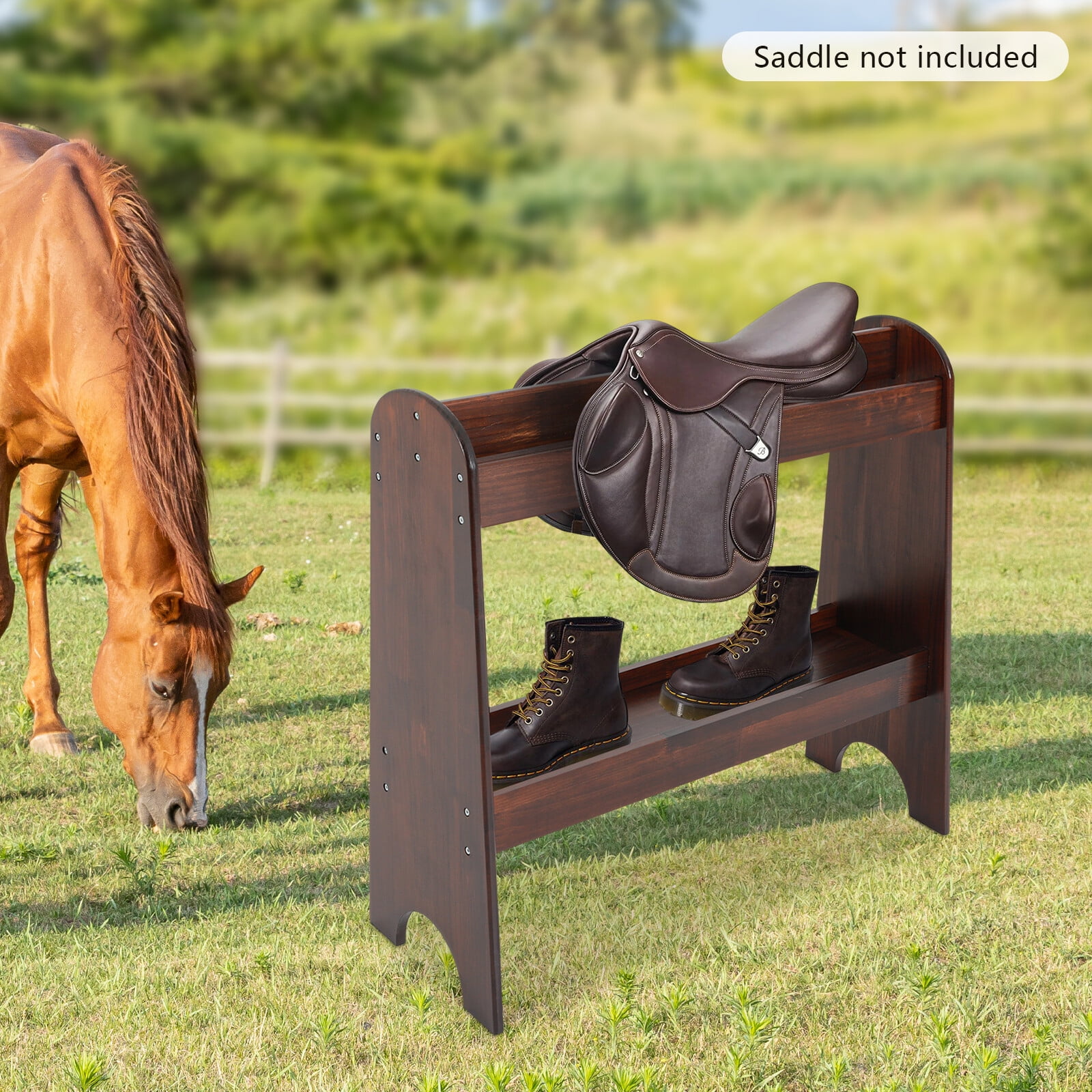 WgoodW 2-Tier Wooden Saddle Rack & Organizer - Heavy Duty Stable Saddle ...