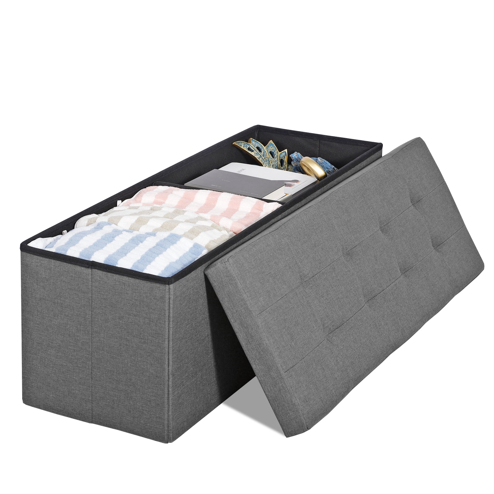 WgoodW 43" Storage Ottoman Bench - Folding Chest Footrest Stool with ...