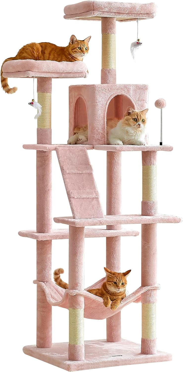 WgoodW 70.1-Inch Pink Large Cat Tree, Multi-Level Tall Cat Tower for ...
