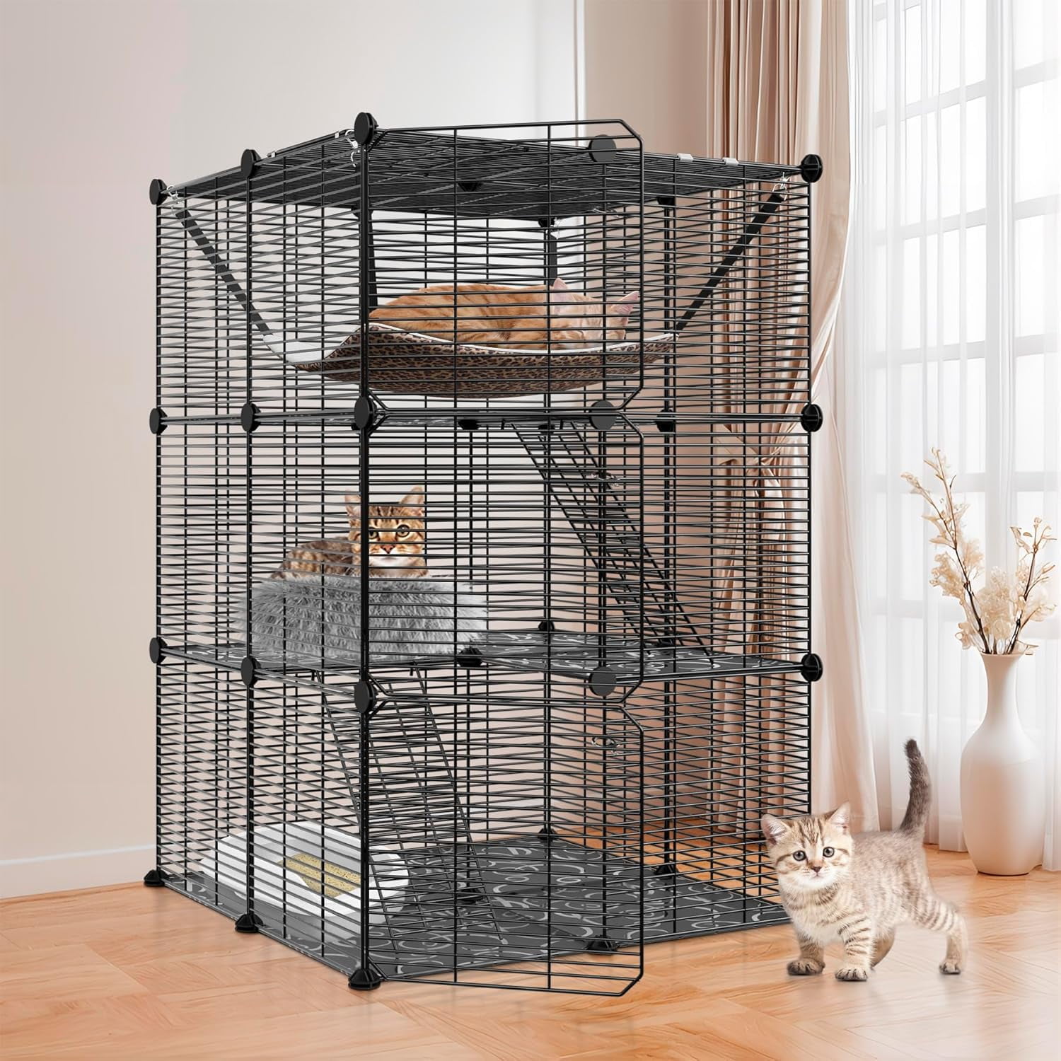 WgoodW Cat Cage Indoor Cat Enclosures DIY Cat Playpen Detachable Metal ...