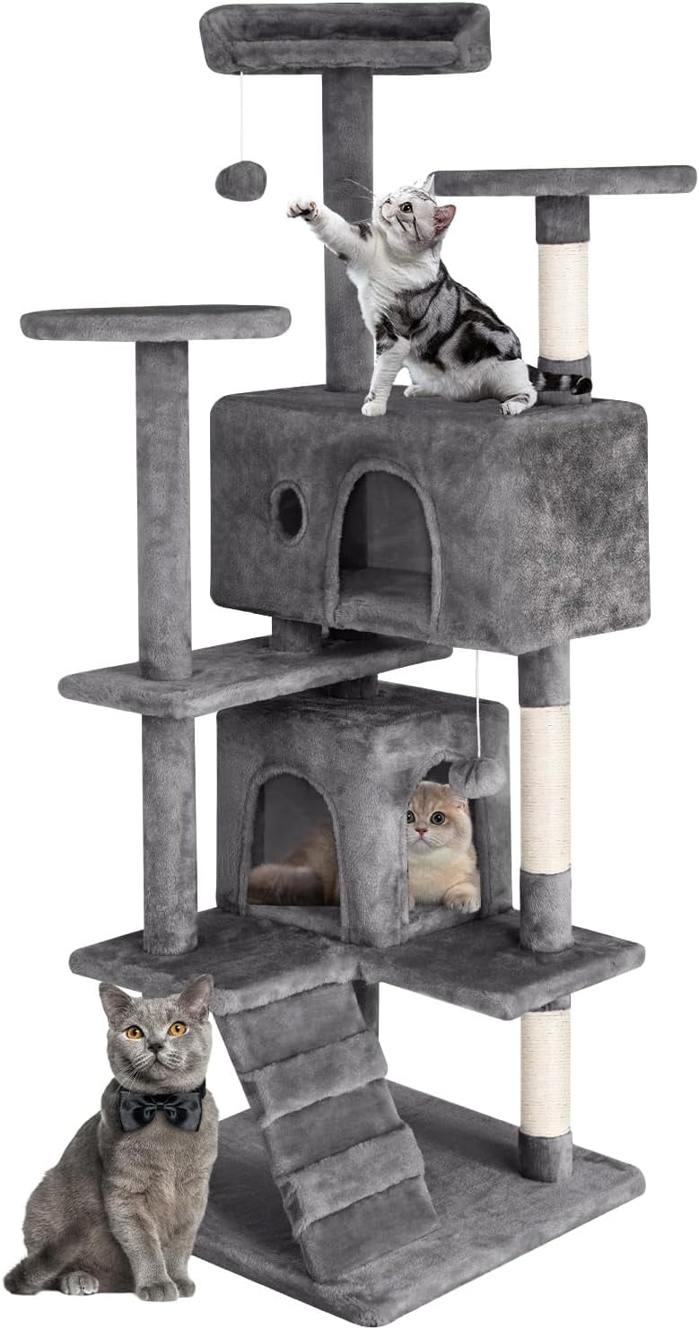 WgoodW Cat Tree 53 inches Cat Tower for Indoor Cats Cat House with ...