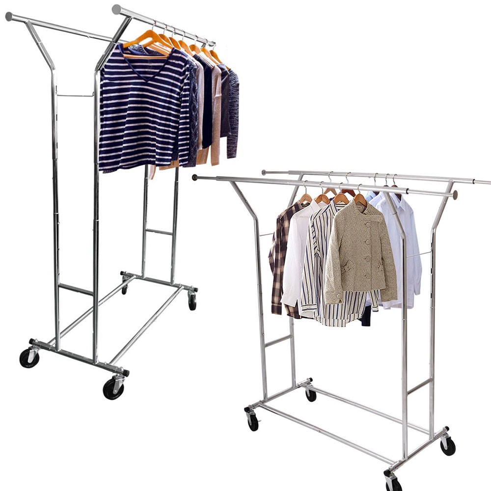 WgoodW Commercial Grade Adjustable Cloth Rolling Double Garment Rack ...