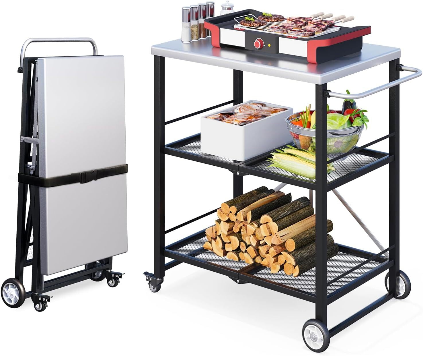 WgoodW Outdoor Grill Table - 3-Tier Stainless Steel BBQ Prep Table ...