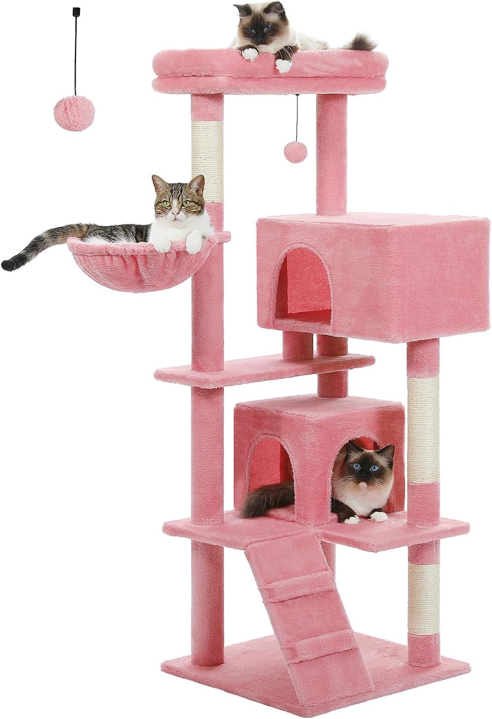 WgoodW Pink Cat Tree for Large Cats with Super Large Top Perch,56.2 ...