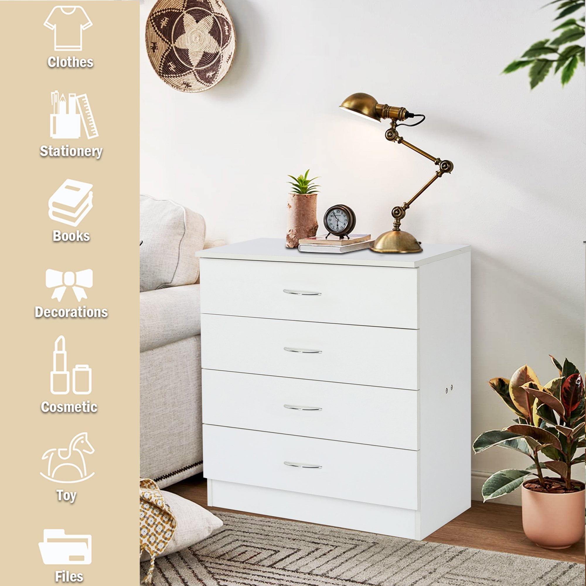WgoodW Wooden 4-Drawer Storage Chest - Nightstand, Dresser & File ...