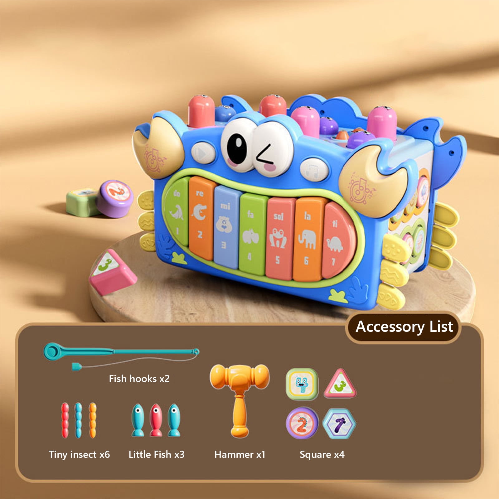 Whack-A-Moles Fishing Lights Music Piano, Light-Up 6-Sided Crab Musical ...