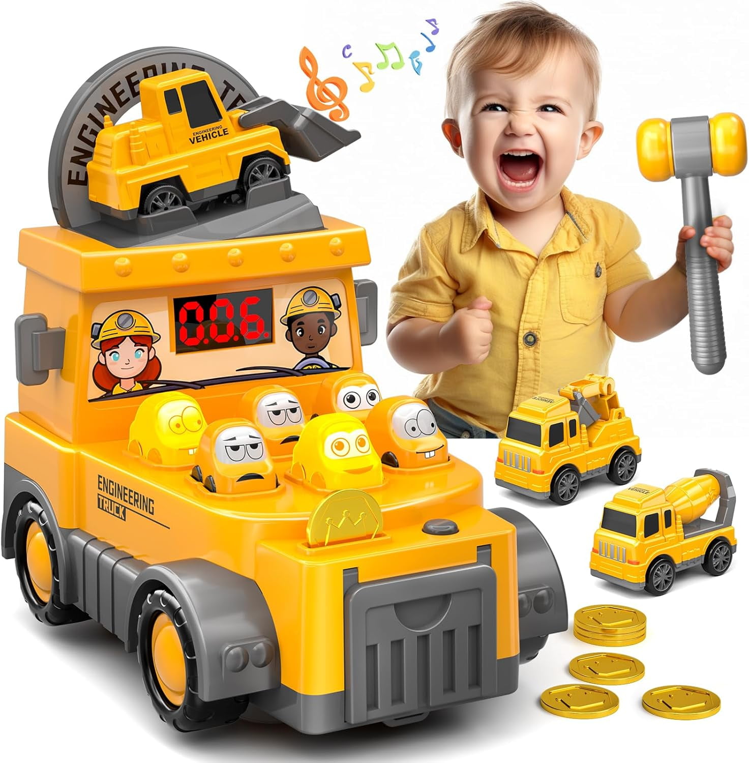 Whack Game Mole Toy for Toddlers,Engineering Constructionn Truck Toy ...