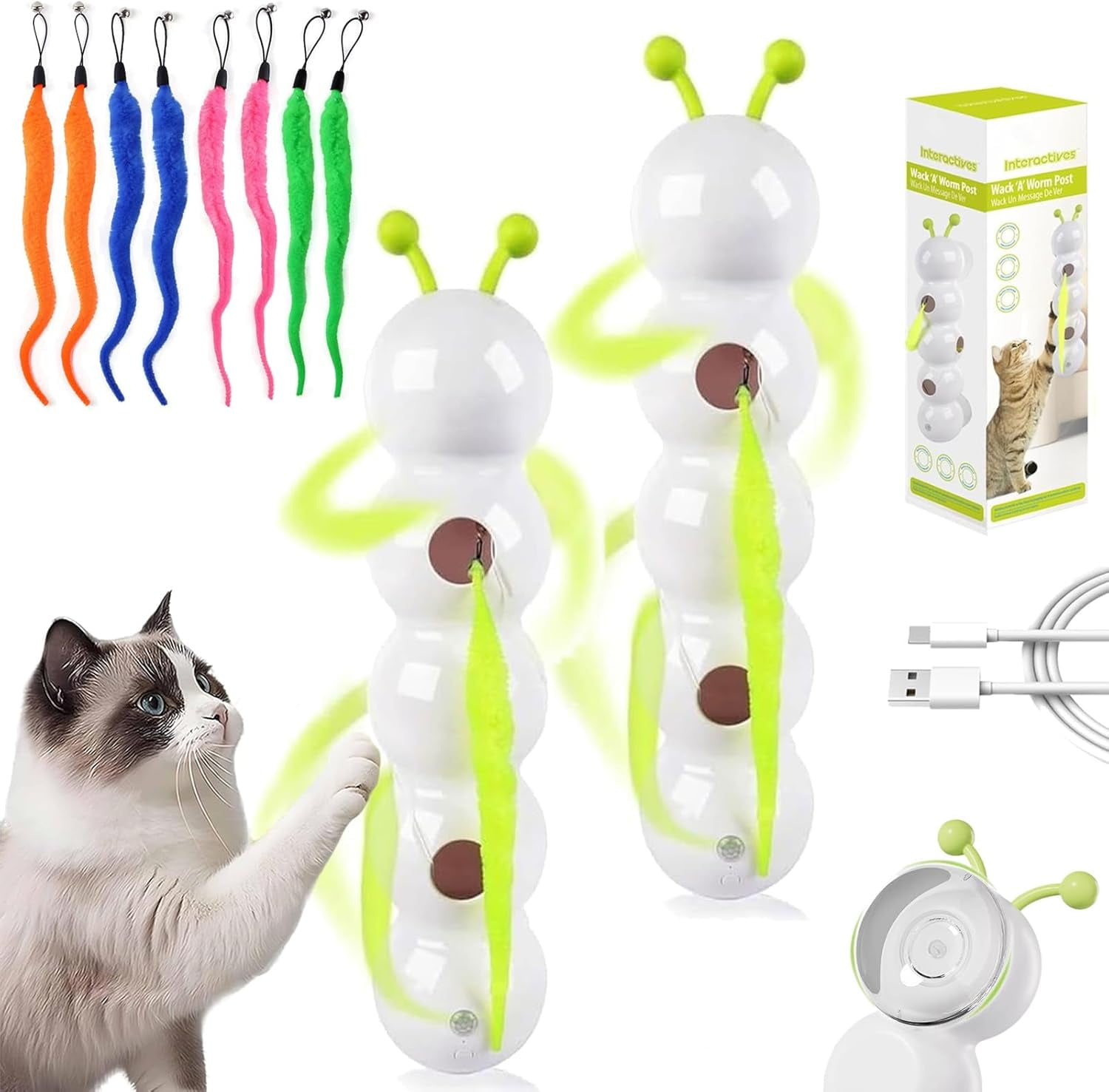 Whack a Worm Post Cat Toy, Interactive Caterpillar Smart Motion Cat Toy ...