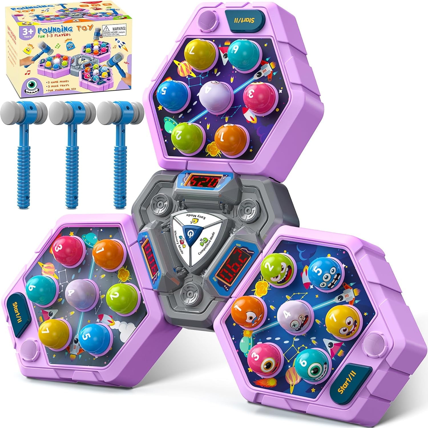 3-Player Whack Game Mole Toy , Early Learning Toy with Lights & Sounds ...